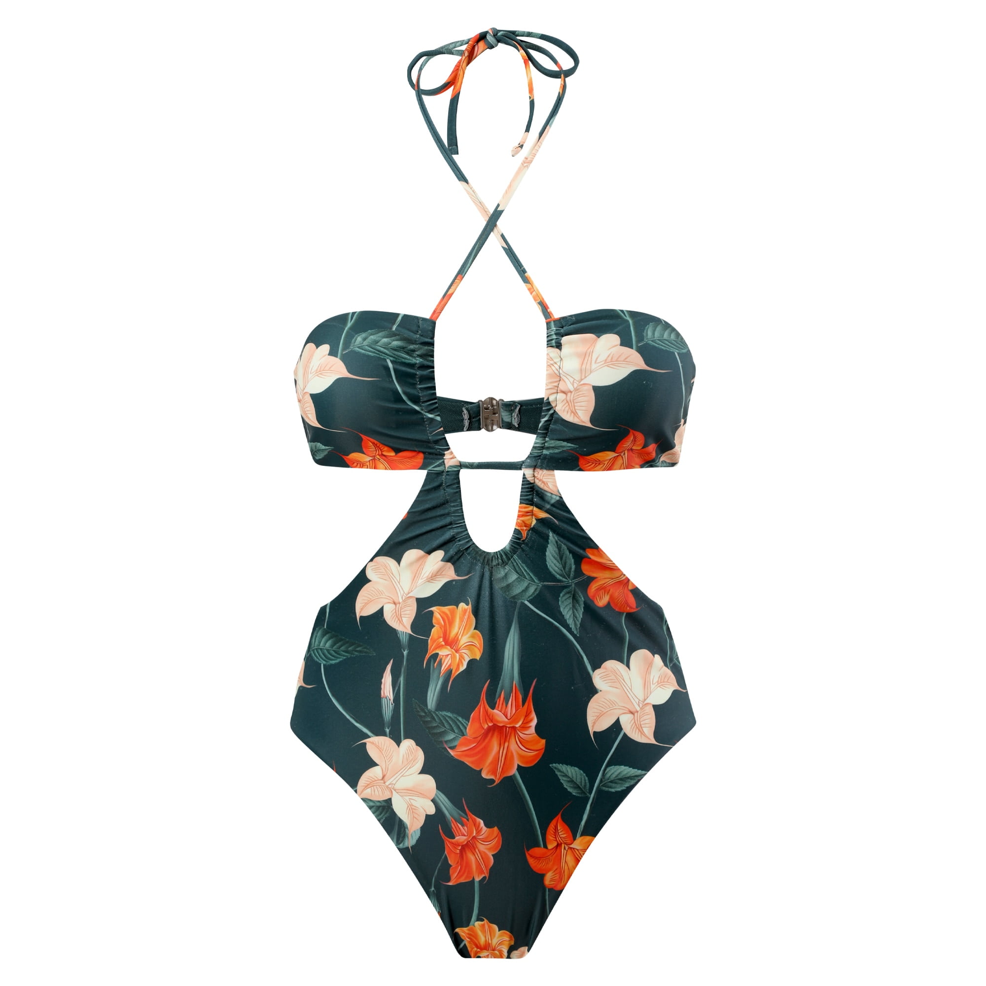 High Leg One Piece Swimwear Women Print Swimsuit Cut Out Bathing Suit ...