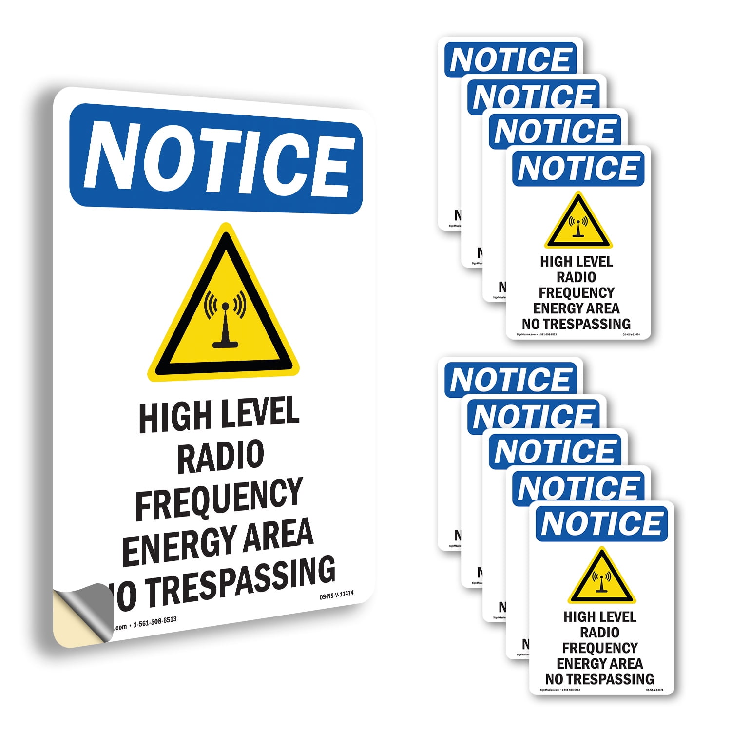 High Level Radio Frequency With Symbol OSHA Notice Vinyl Decal Label 10 ...