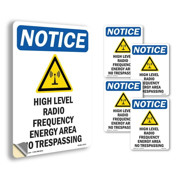 High Level Radio Frequency With Symbol OSHA Notice Vinyl Decal Label 10 ...