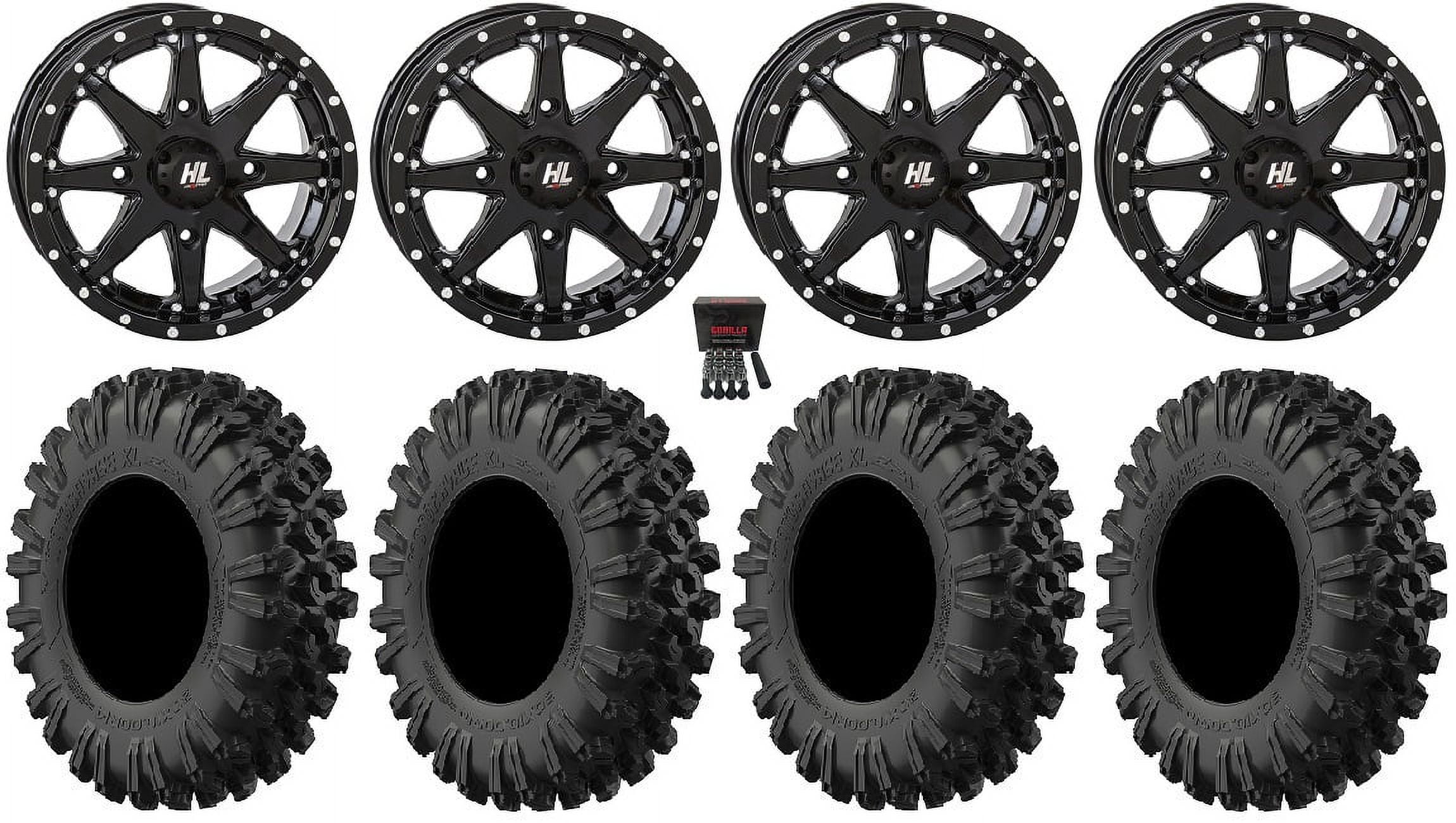 High Lifter HL10 14" Wheels Black 28" MotoRavage XL Tires Honda Rincon ...