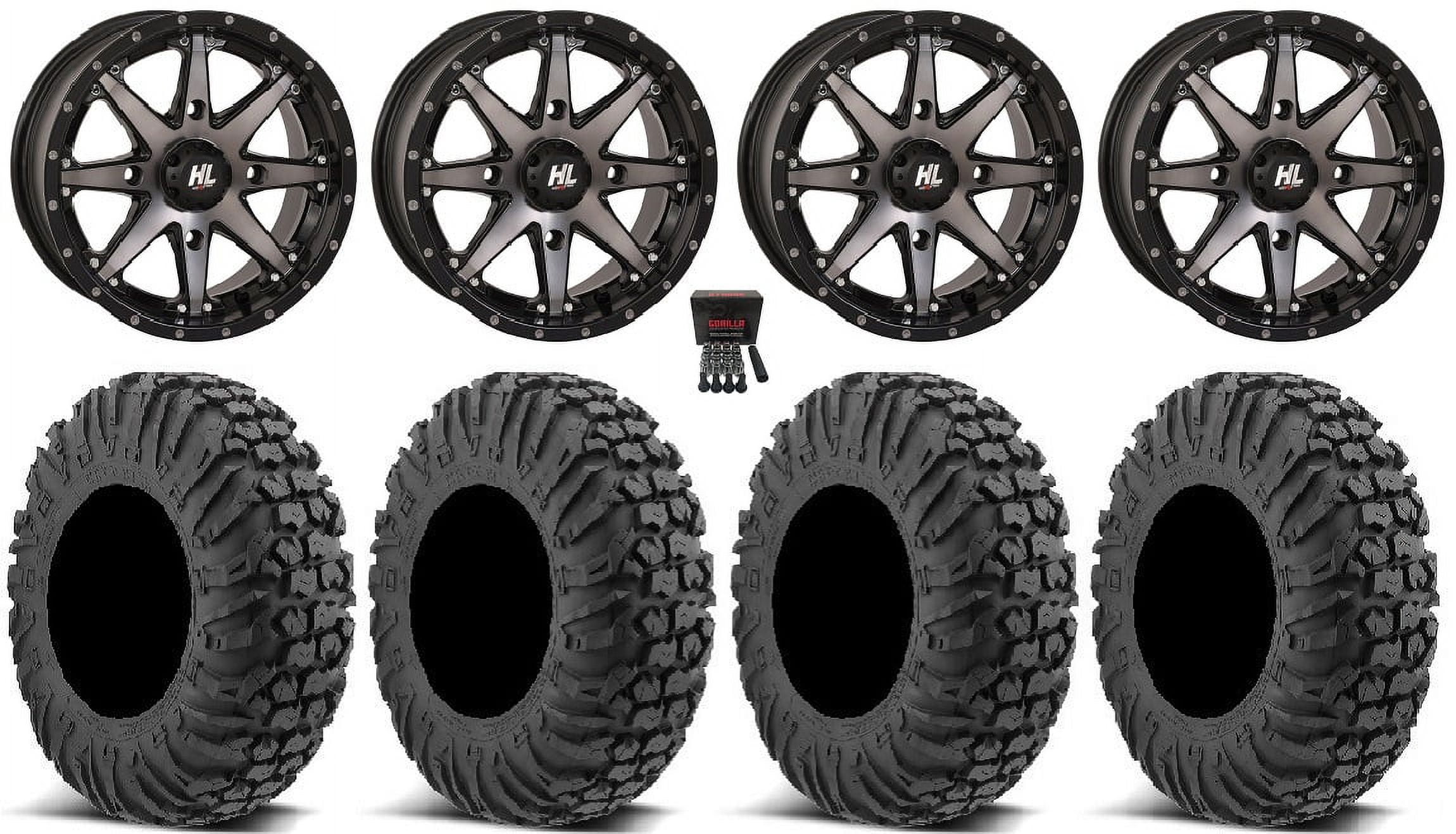 High Lifter HL10 14" Wheels Smoke 27" MotoVator Tires Polaris RZR XP ...