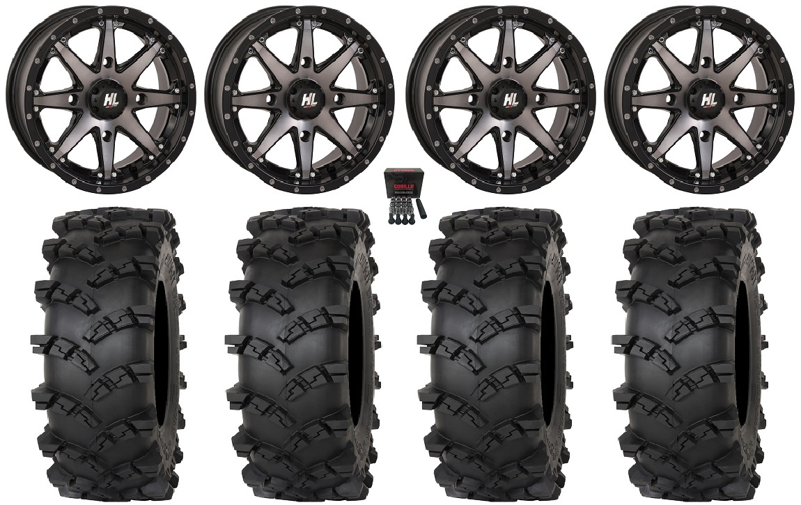 High Lifter HL10 14" Wheels Smoke 30" Outlaw M/T Tires Kawasaki Mule ...