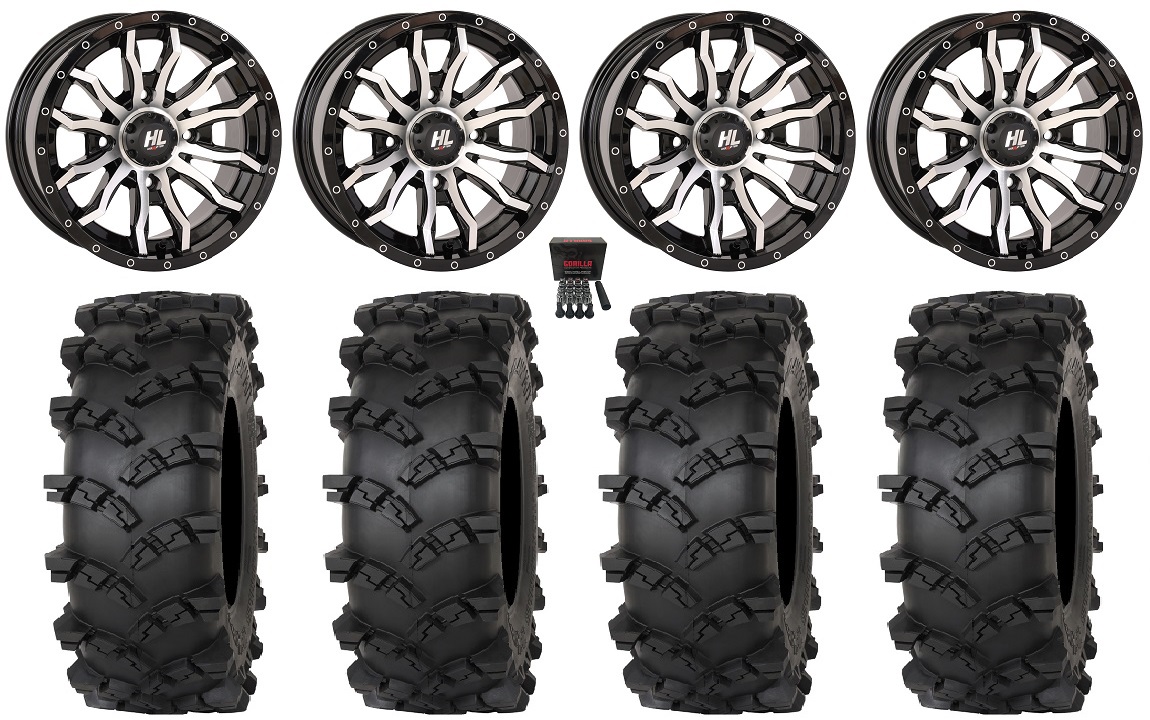 High Lifter HL21 14" Wheels Machined 28" Outlaw M/T Tires Sportsman 550 ...