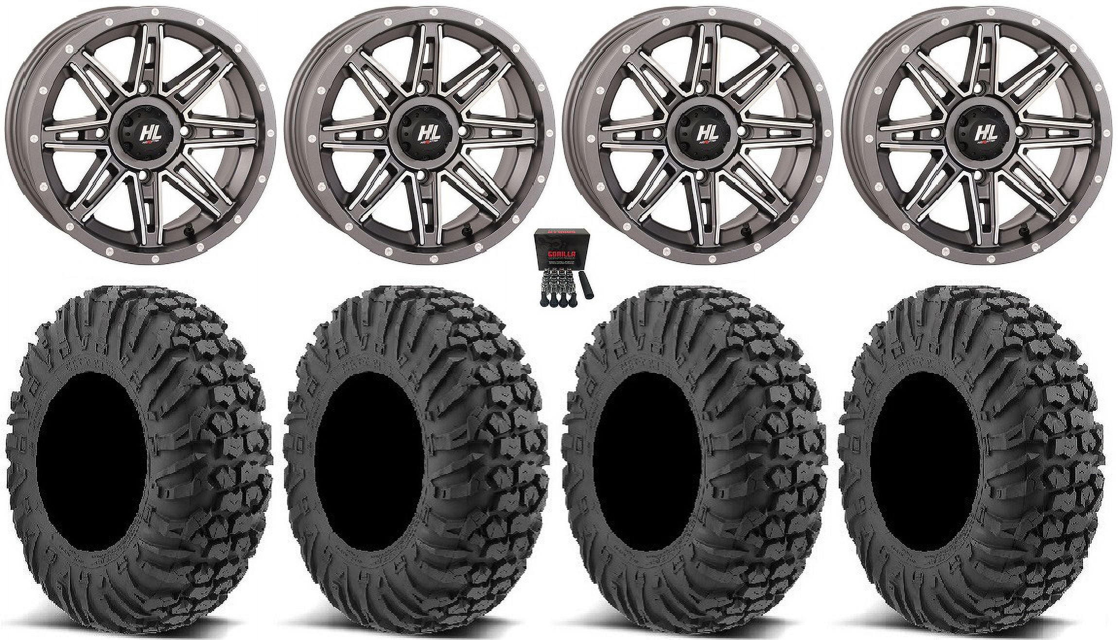 High Lifter HL22 14" Wheels Gunmetal 28" MotoVator Tires Polaris RZR XP ...