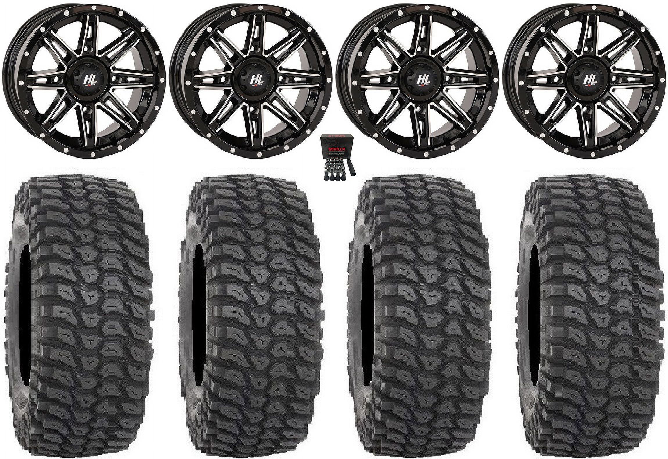High Lifter HL22 14" Wheels Machined 28" XCR350 Tires Kawasaki Mule Pro ...