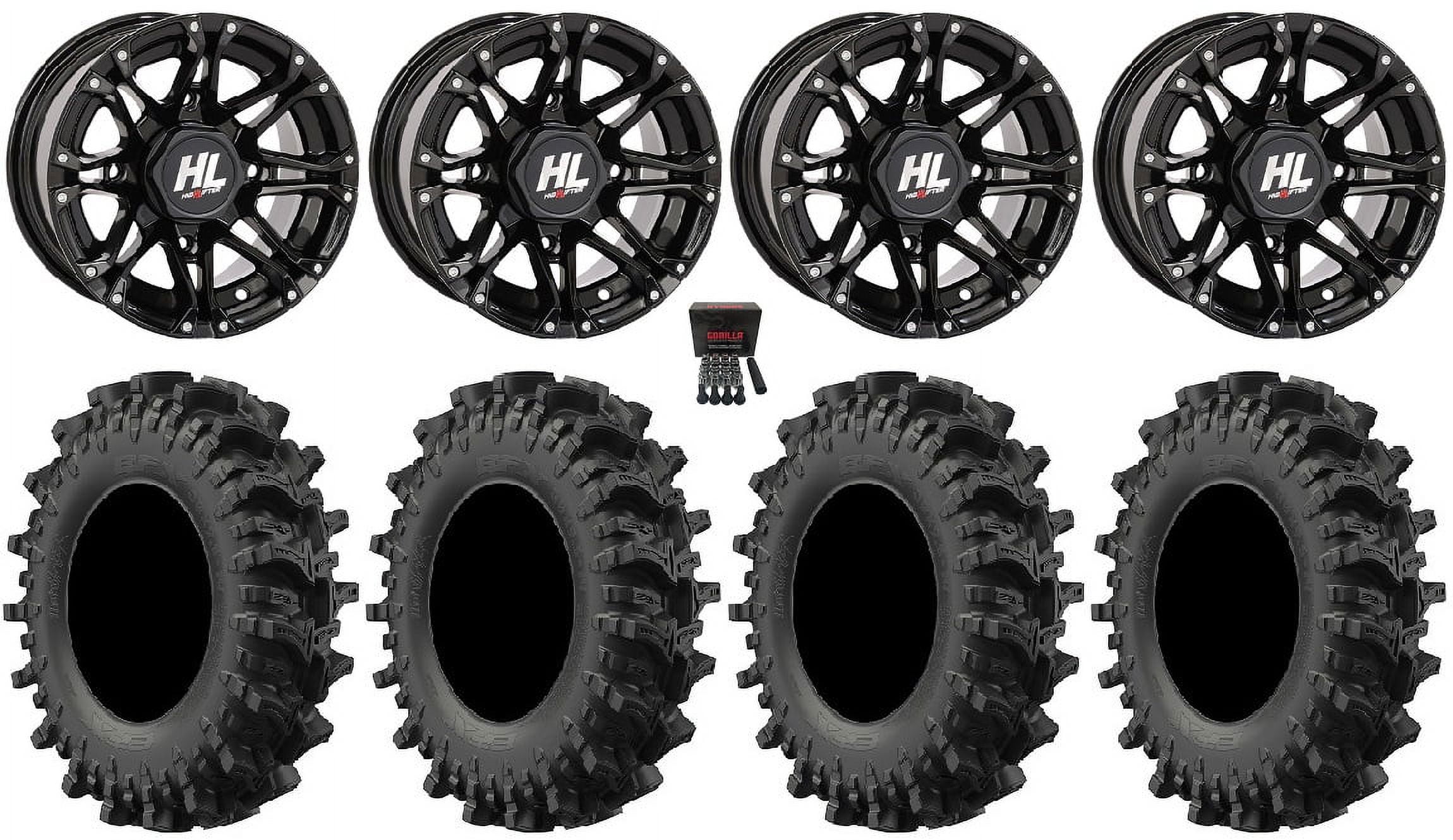 High Lifter HL3 14" Wheels Black 28" MotoSlayer Tires Yamaha Viking ...