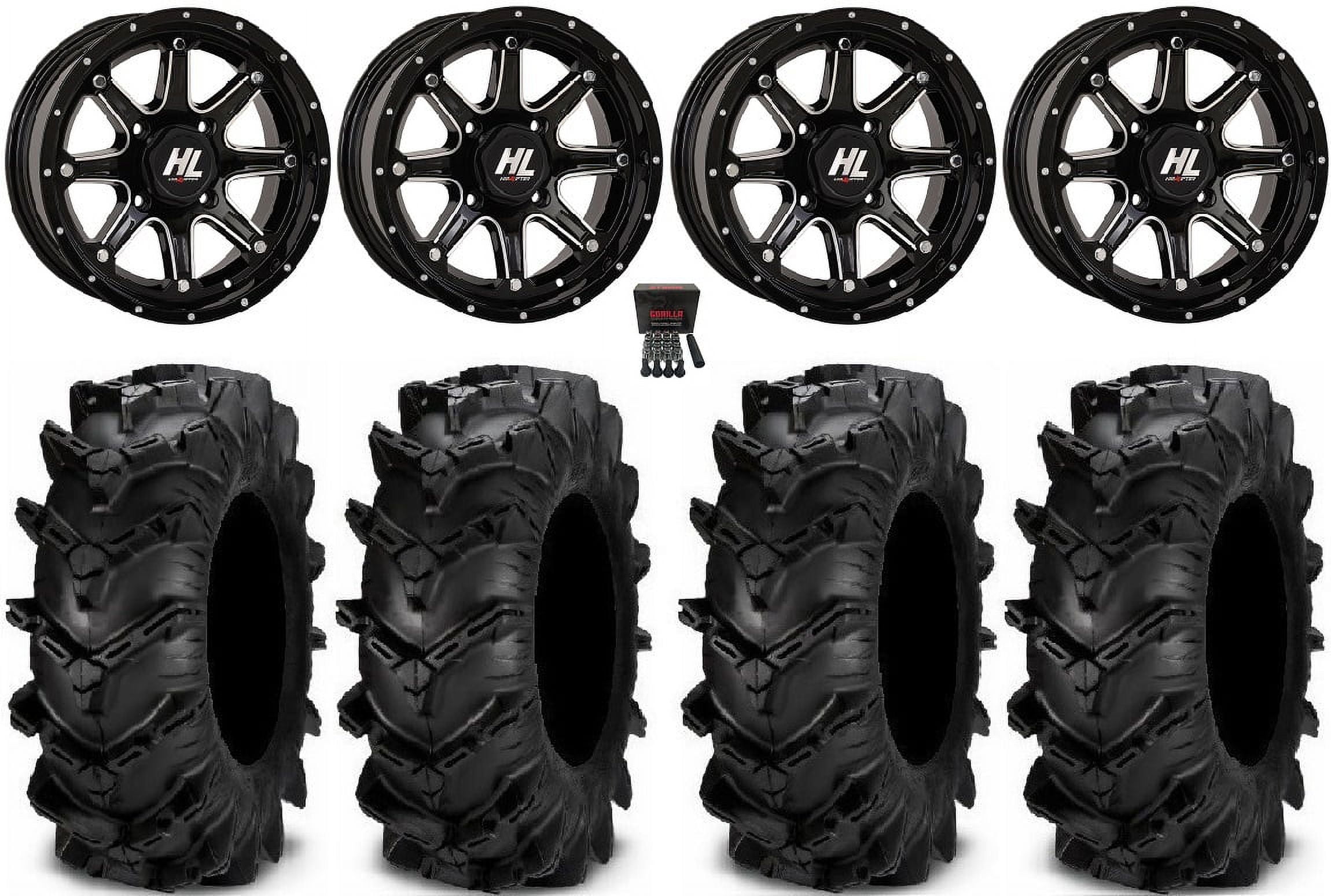 High Lifter HL4 14" Wheels Machined 28" Cryptid Tires Honda Rincon ...