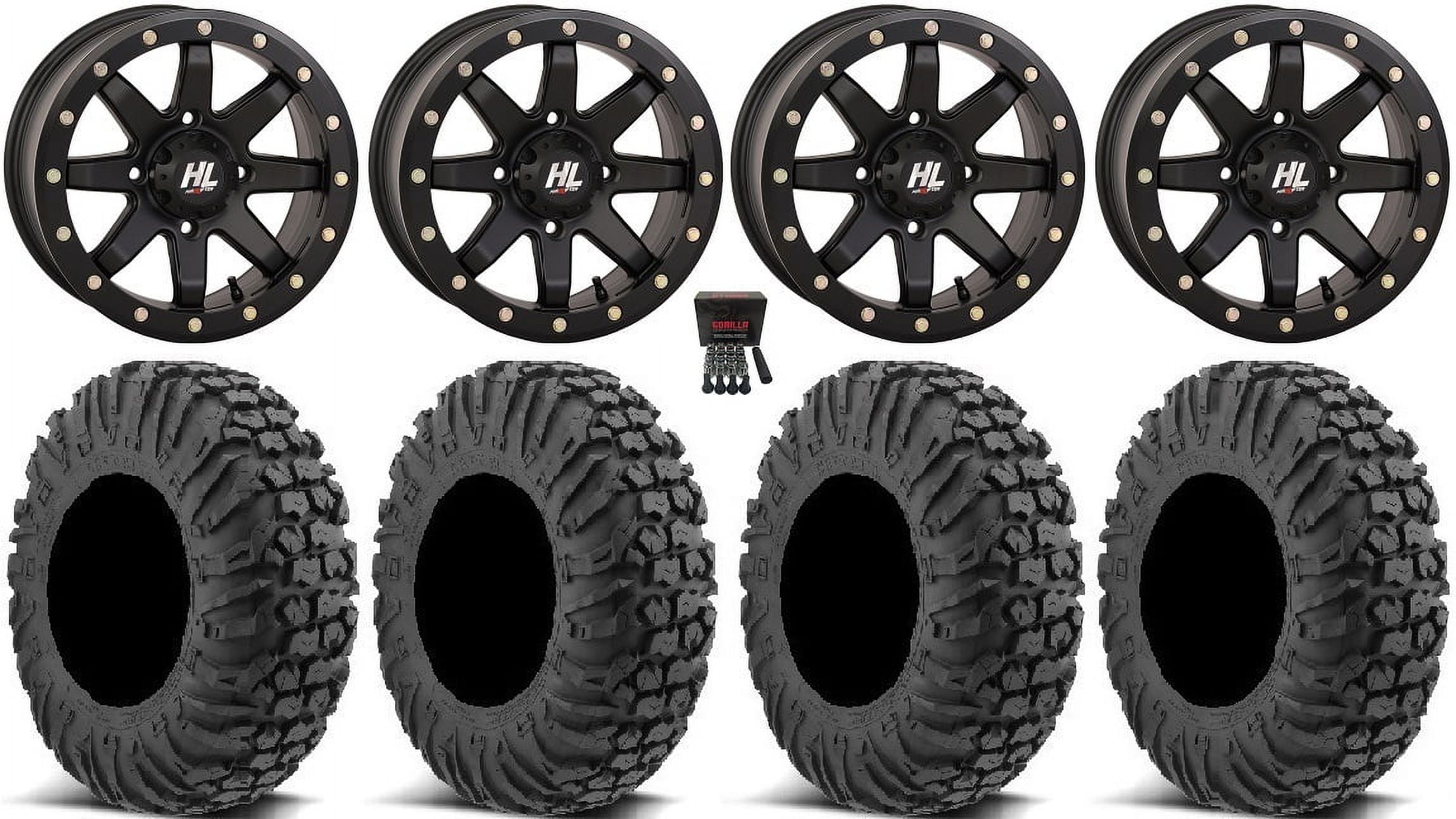 High Lifter HL9 Bdlk 15" Wheels Bk 4+3 34" MotoVator Tires Can-Am ...