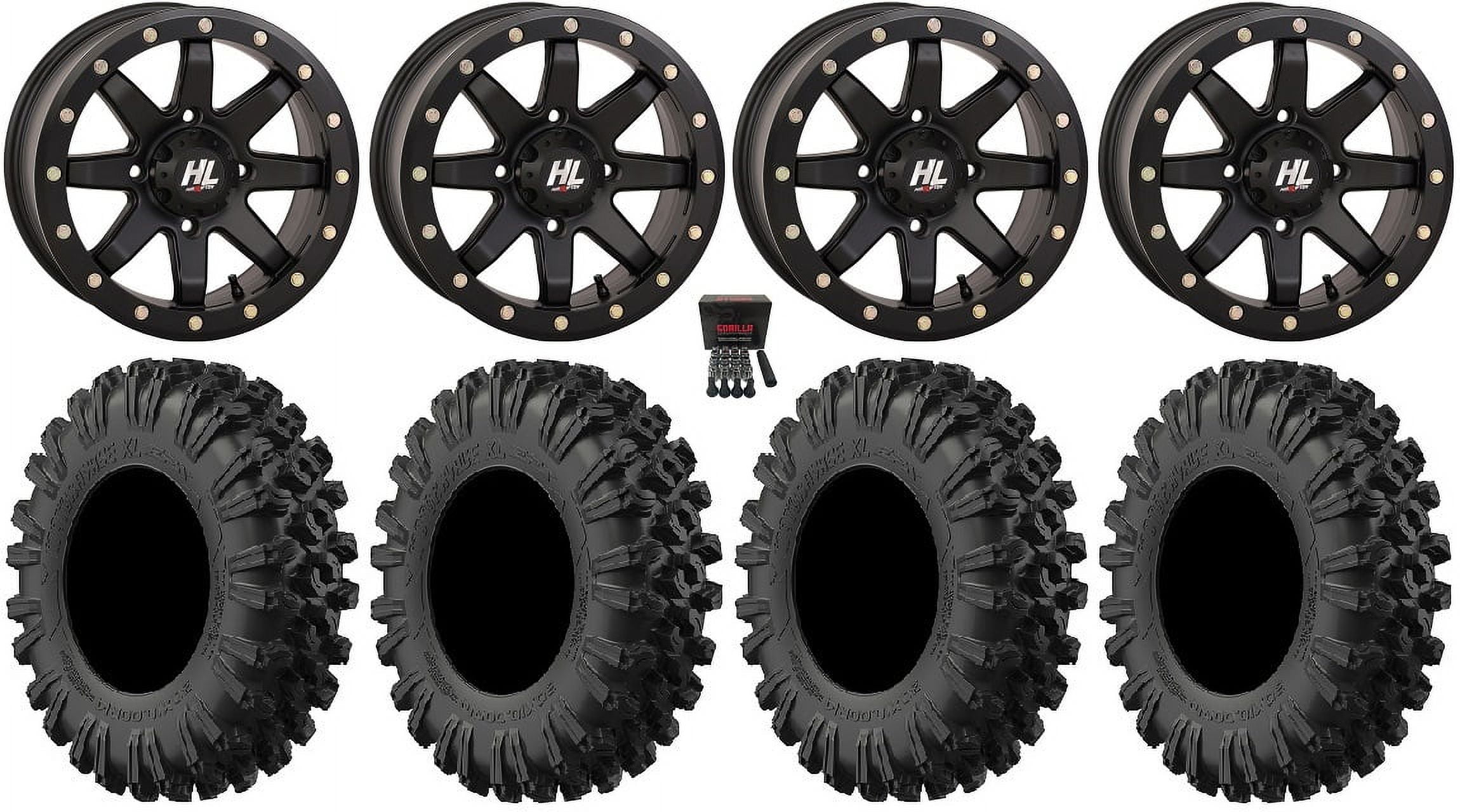 High Lifter HL9 Bdlk 15" Wheels Bk 4+3 37" MotoRavage XL Tires Can-Am ...