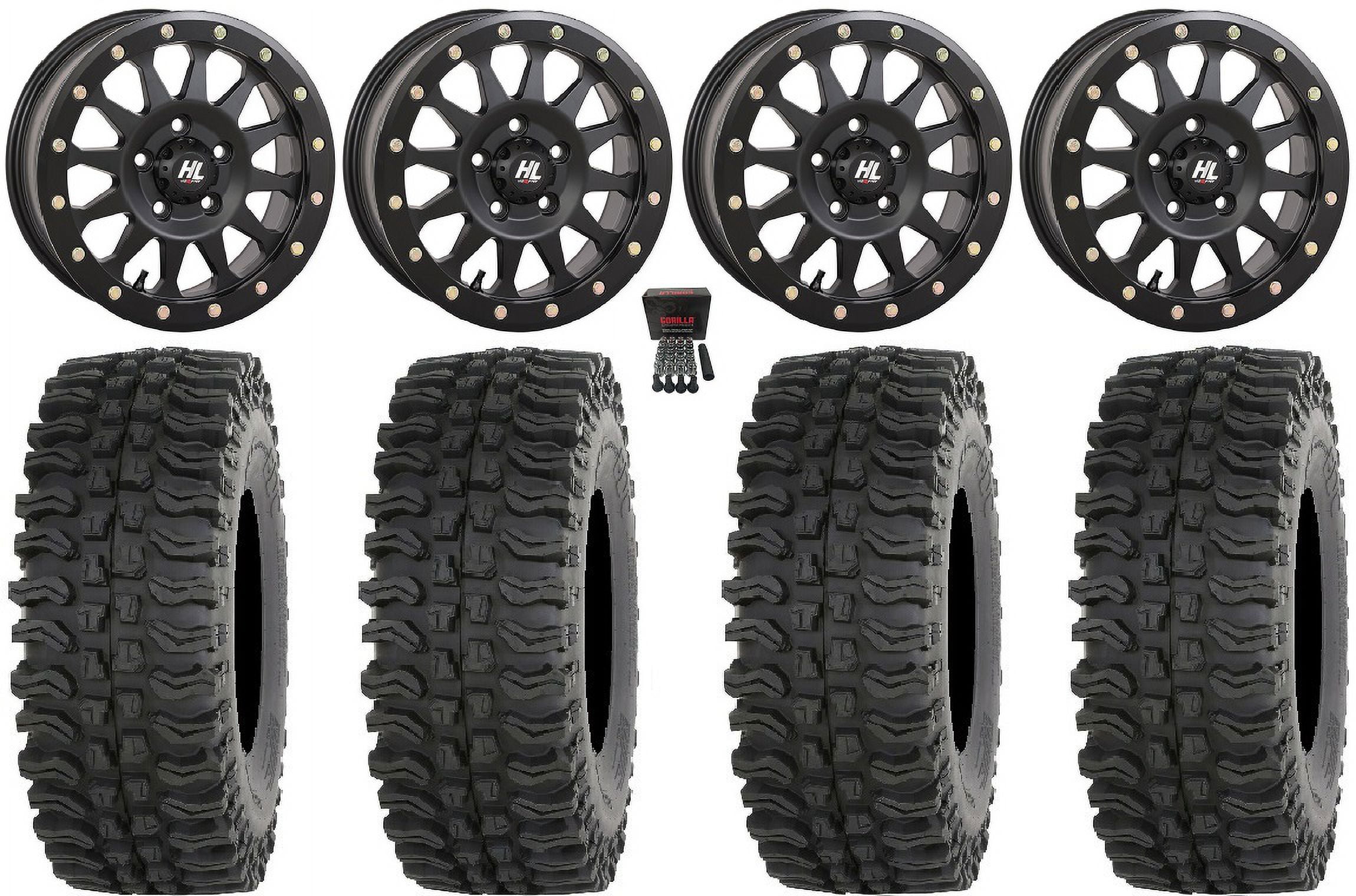 High Lifter HLA1 Bdlk 15" Wheels Bk 33" BDC Tires Polaris RZR Turbo R ...