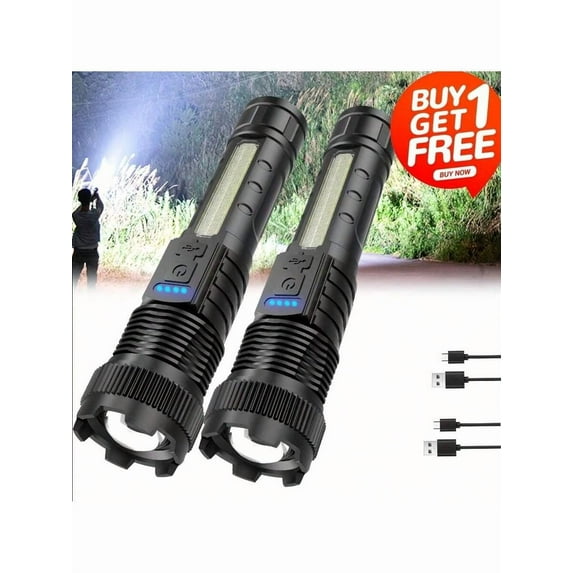 High Lumens Rechargeable Flashlight 2 Pack, Super Bright Zoomable LED ...