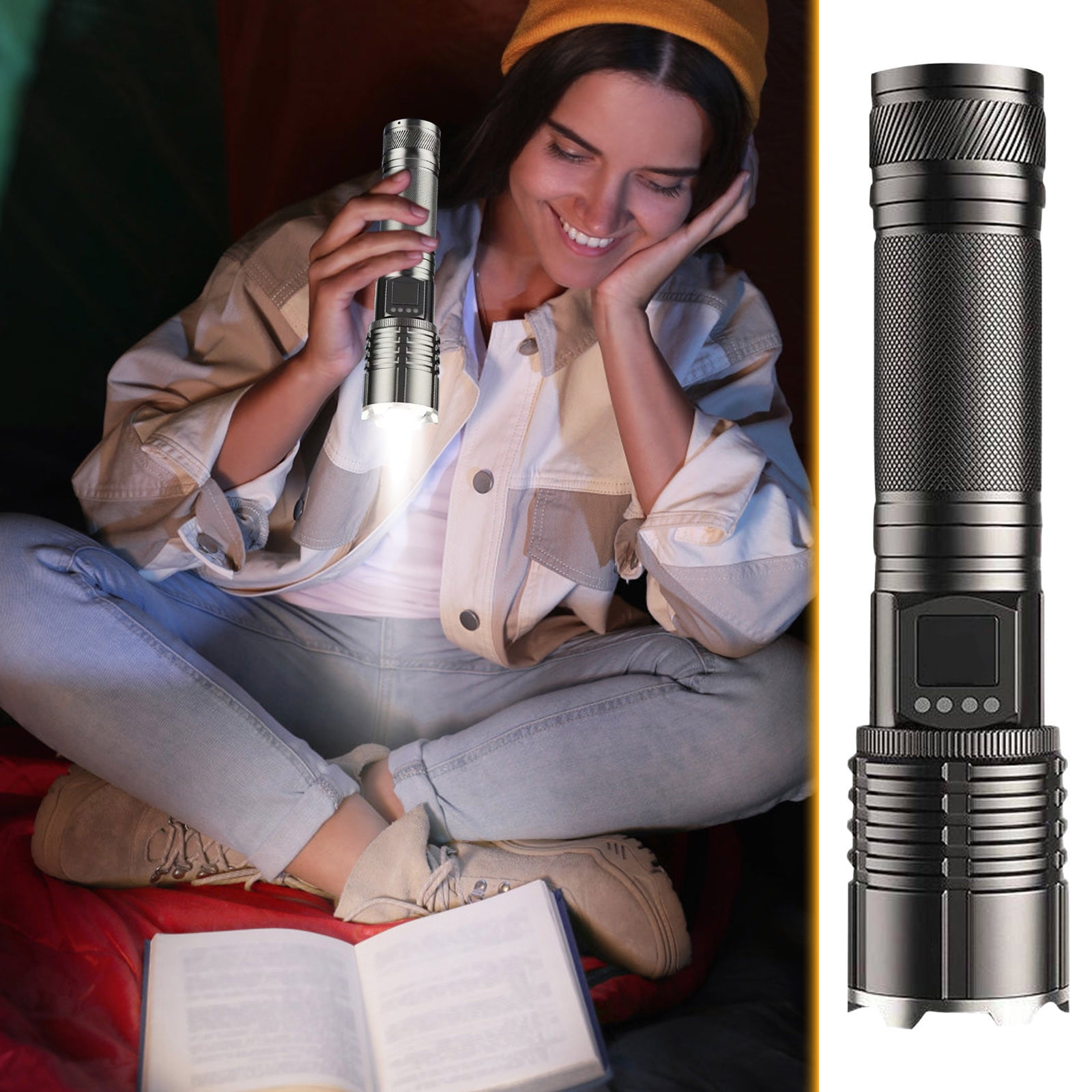 High Lumens Rechargeable Flashlight with Digital Display,Type C Fast ...