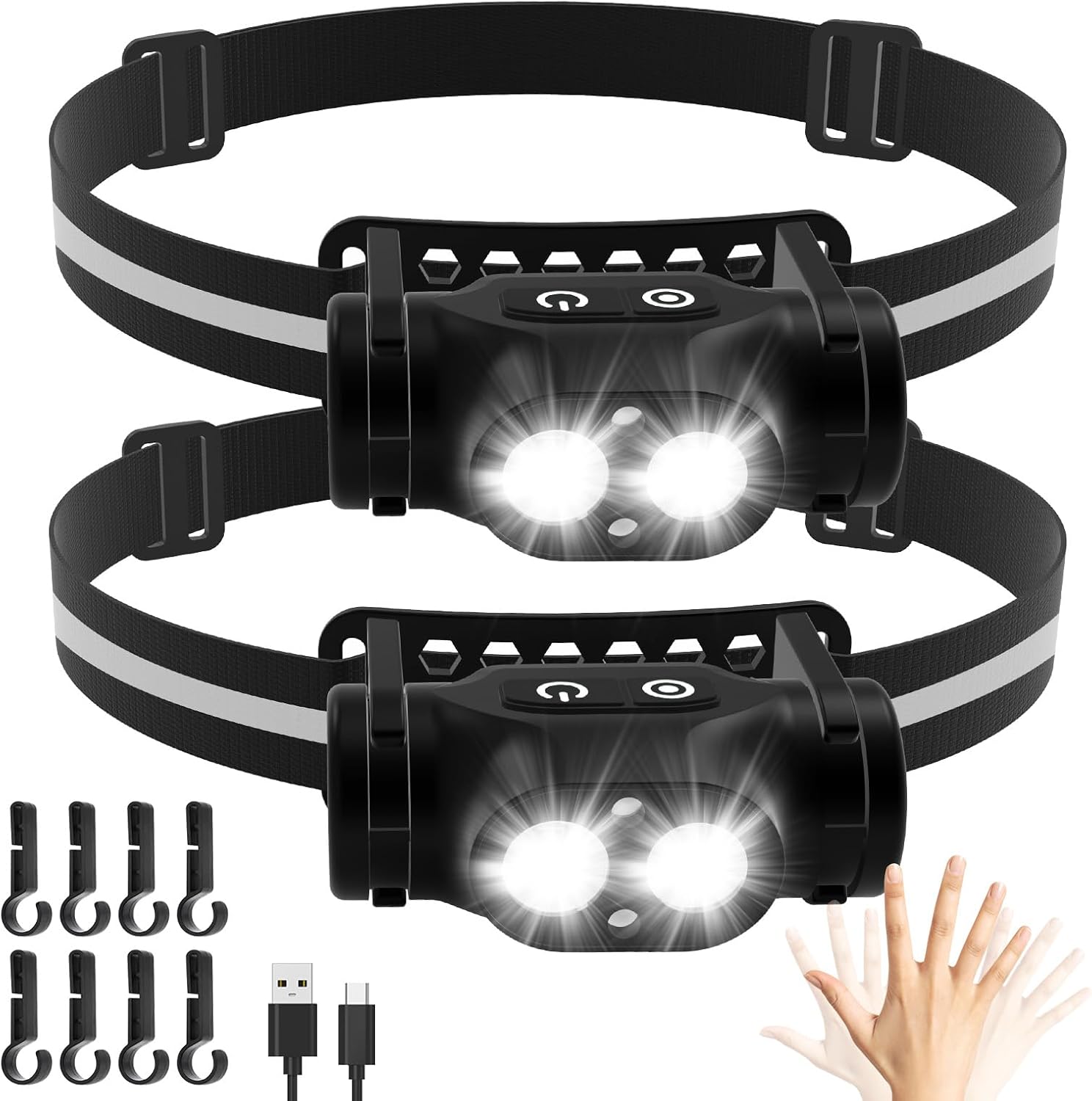 High Lumens Rechargeable Magnetic LED Headlamp for Camping, Hiking ...