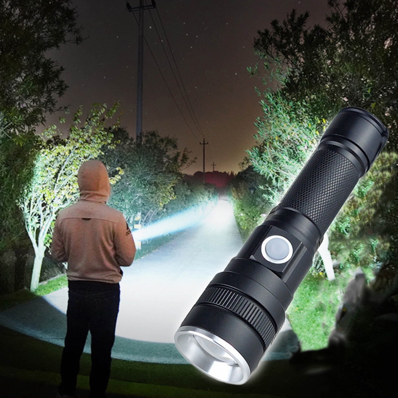 High Lumens Zoomable Flashlight, Waterproof Emergency Light, 3 Modes ...