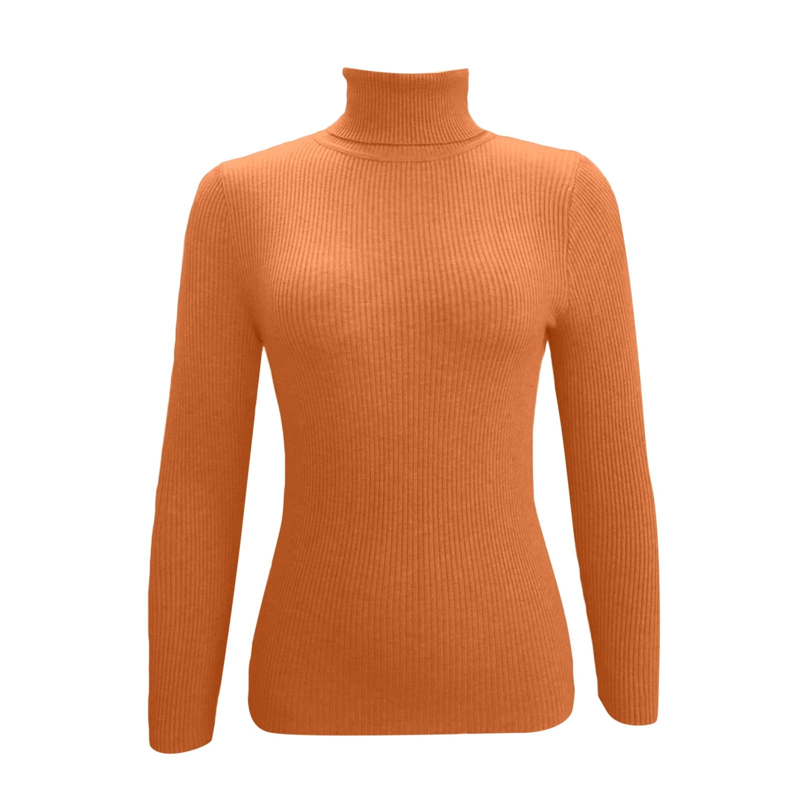 High-Neck Knit Sweater For Women, Long Sleeve Solid Color Slim Fit ...