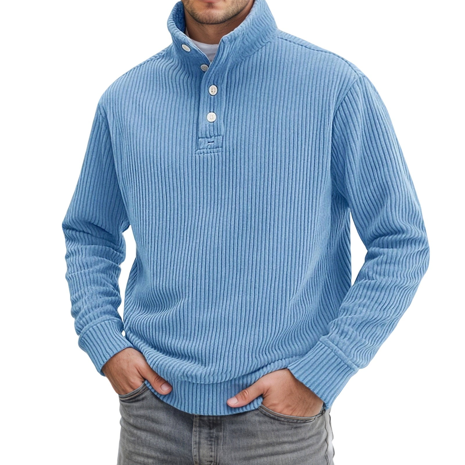 High Neck Long Sleeve Sweatshirt With Four Button Placket Color Digital ...