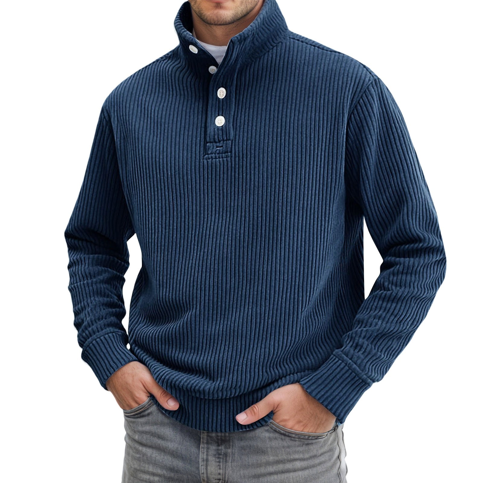 High Neck Long Sleeve Sweatshirt With Four Button Placket Color Digital ...