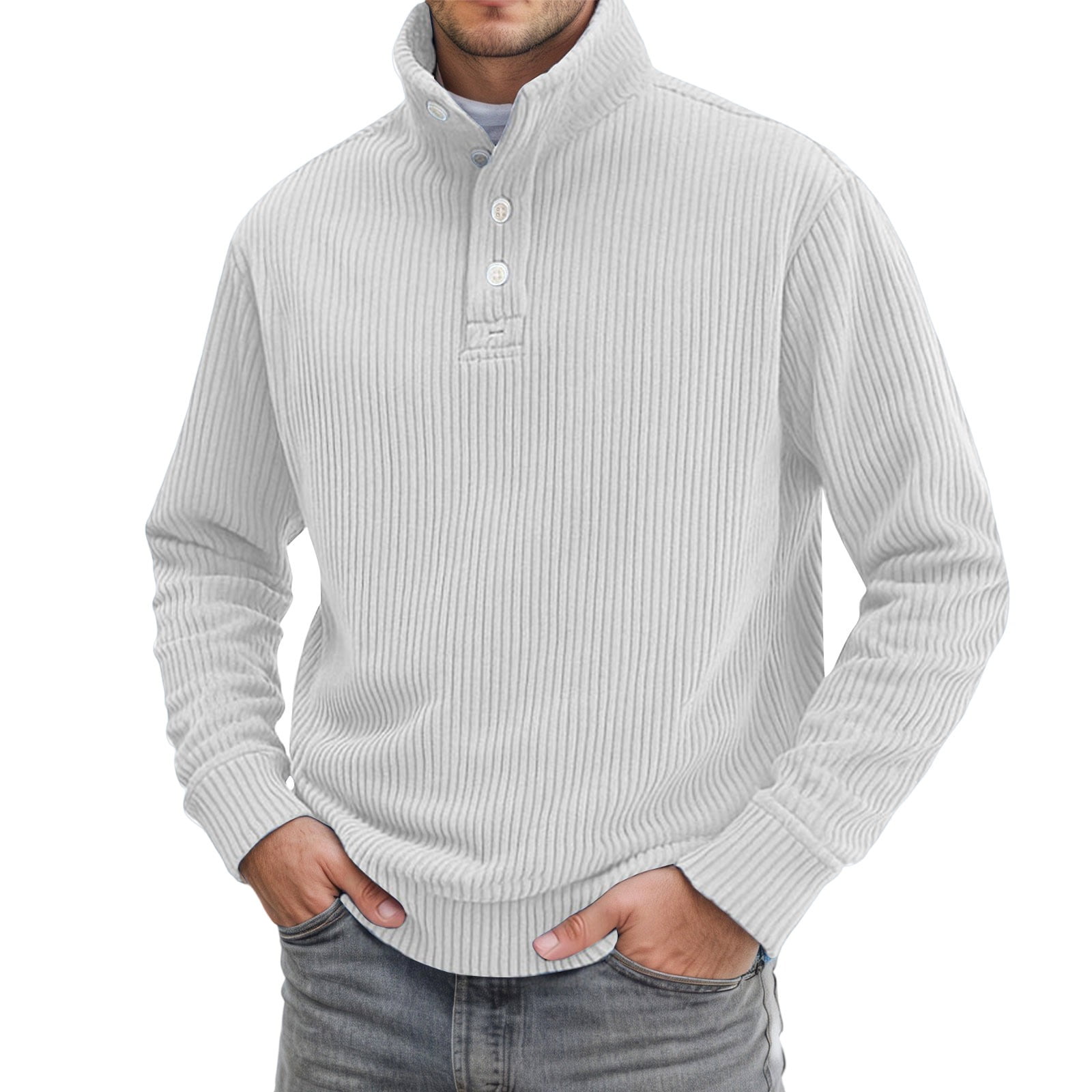High Neck Long Sleeve Sweatshirt With Four Button Placket Color Digital ...