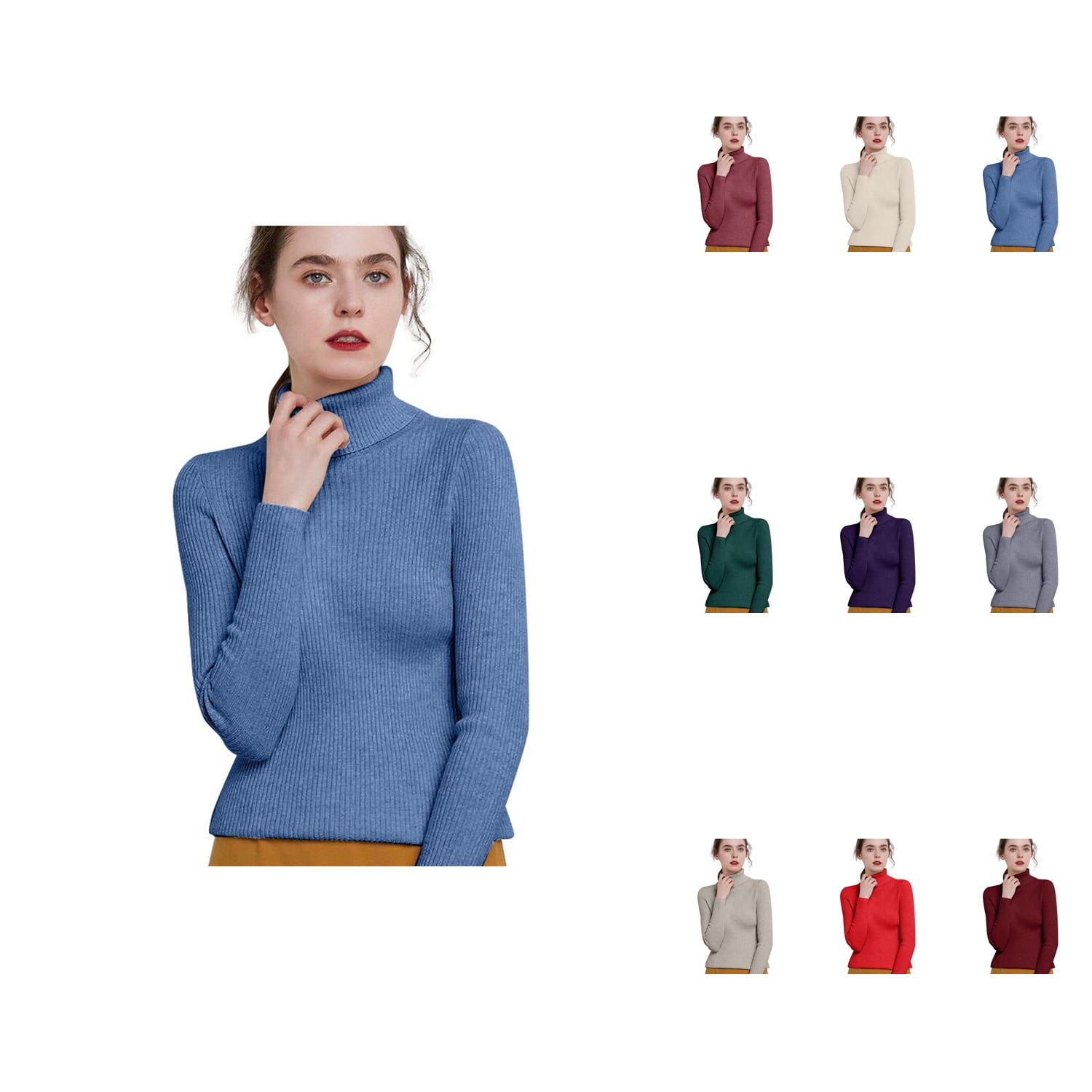 High Neck Soft Blend Pullover Sweater Long Sleeve Knitted Casual Loose ...