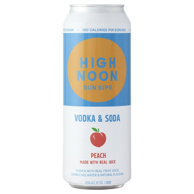 High Noon Peach Vodka Hard Seltzer, Single 24 fl oz Can, 355ml Serving ...