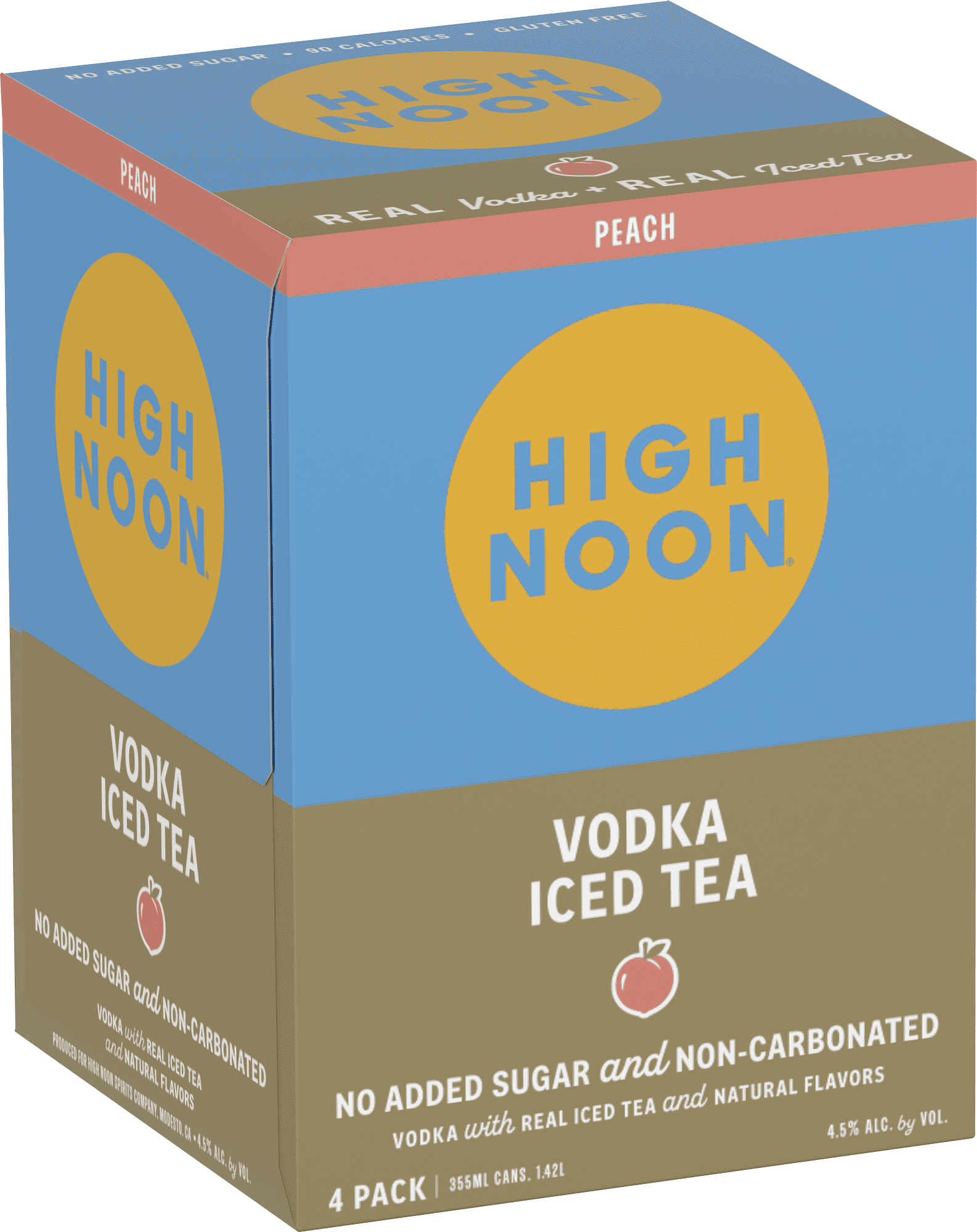 High Noon Peach Vodka Iced Tea, 4 Pack, 355 mL Aluminum Cans, 4.5% ABV ...