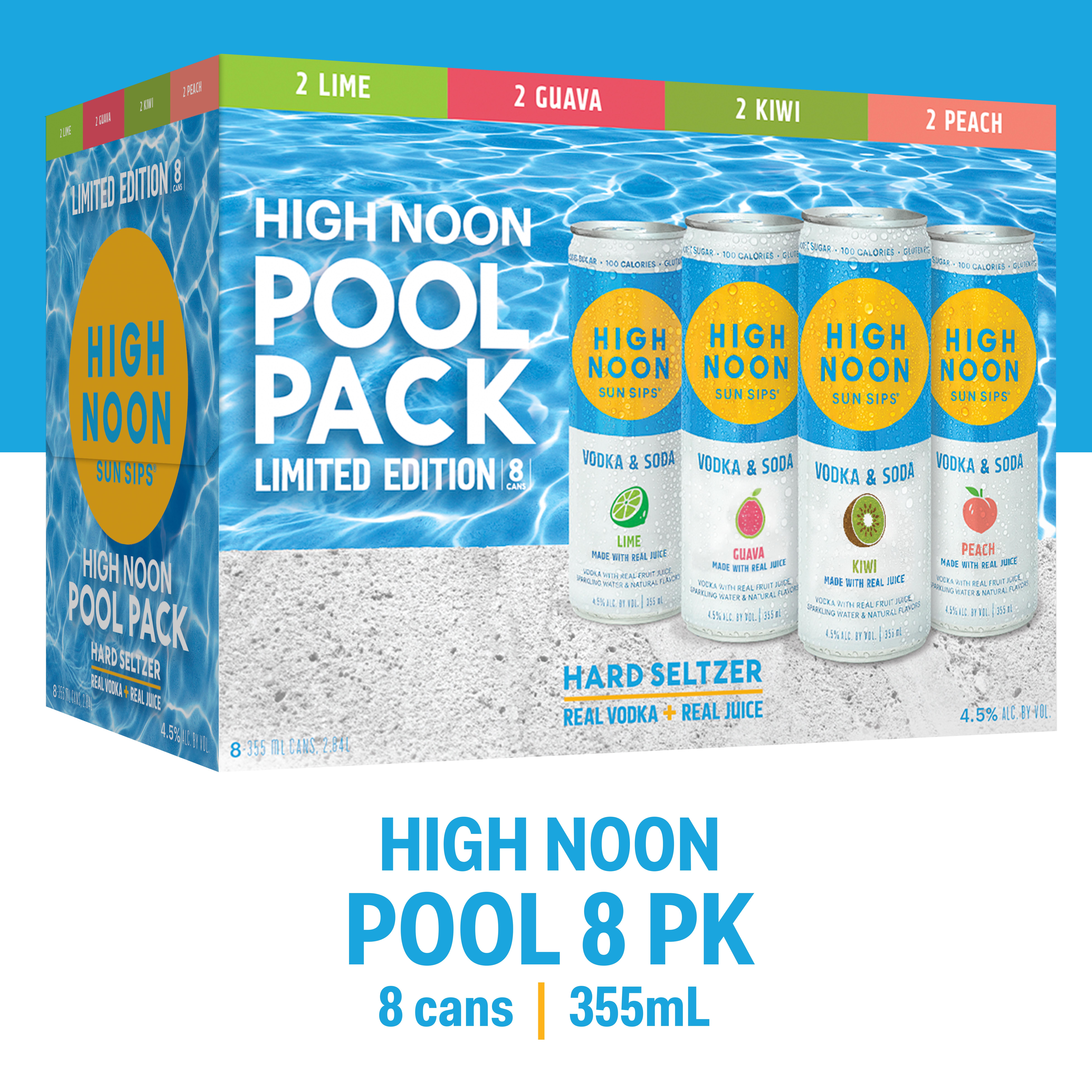 High Noon Vodka Hard Seltzer, Pool Variety Pack, 8 Pack, 12 fl oz Cans ...