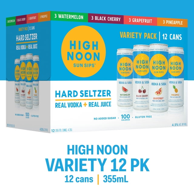 High Noon Vodka Hard Seltzer, Variety Pack, 12 Pack, 12 oz Cans ...