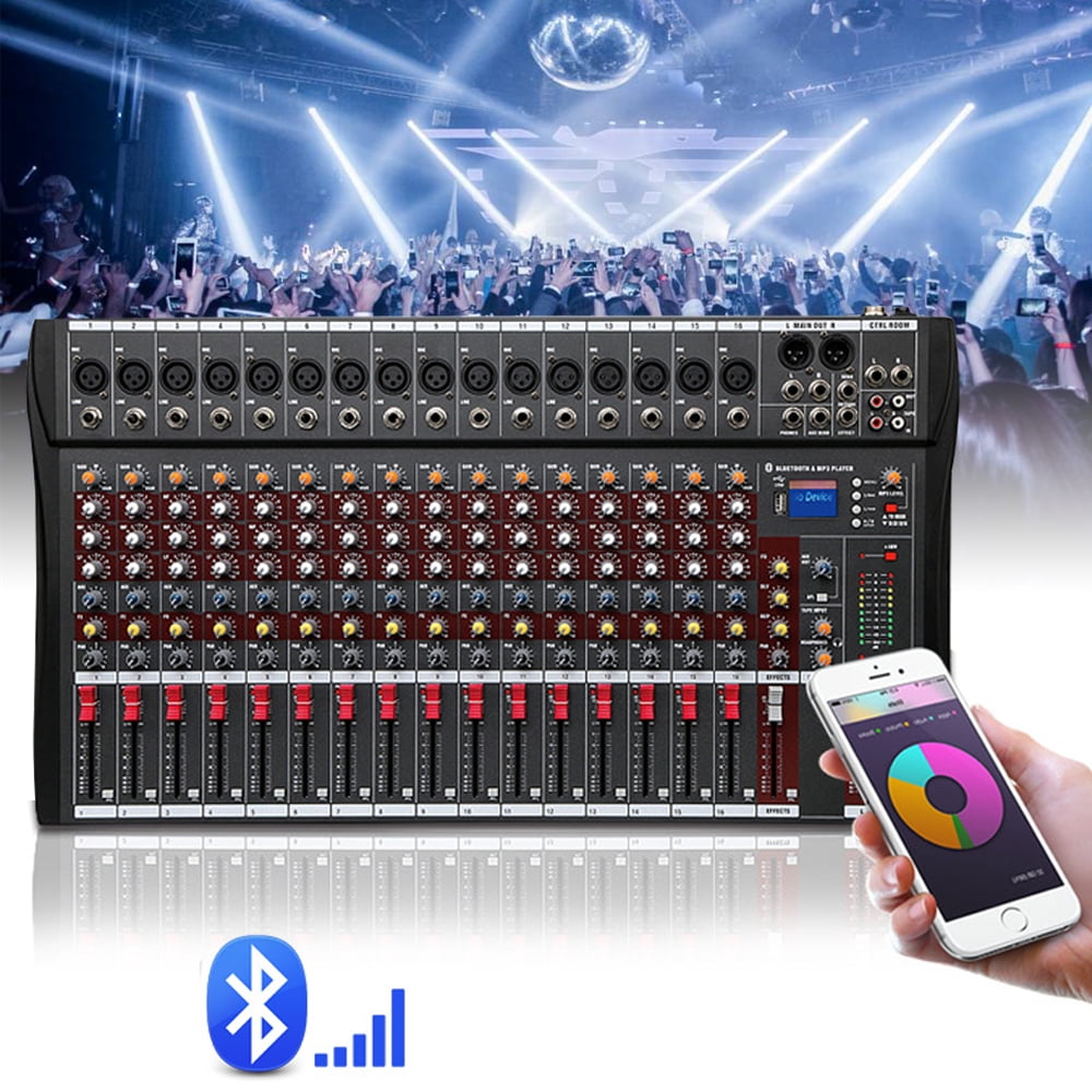 High-Performance 16-Channel Audio Mixer with Wireless Bluetooth, Three ...