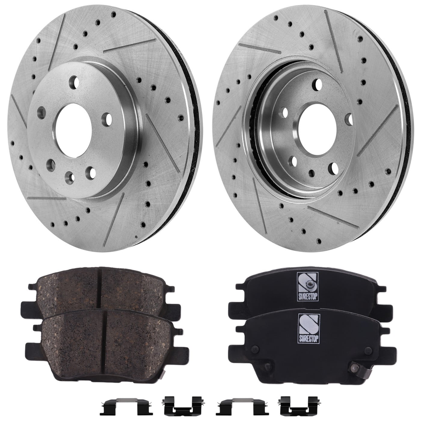 High-Performance Cross-Drilled Rotor Front Brake Disc and Pad Kit for ...