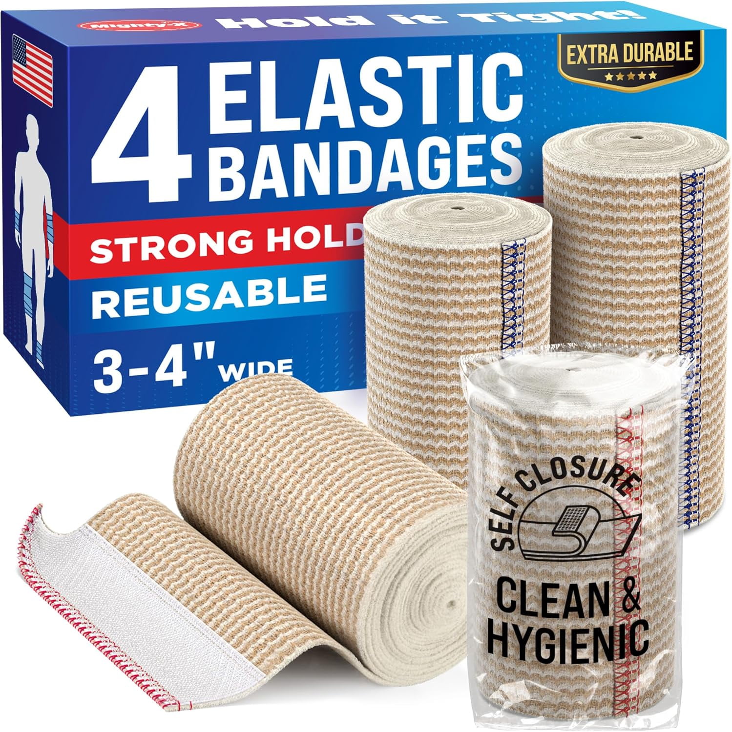 High-Performance Elastic Bandage Wrap - 4pk (2x3in, 2x4in) - Strong ...