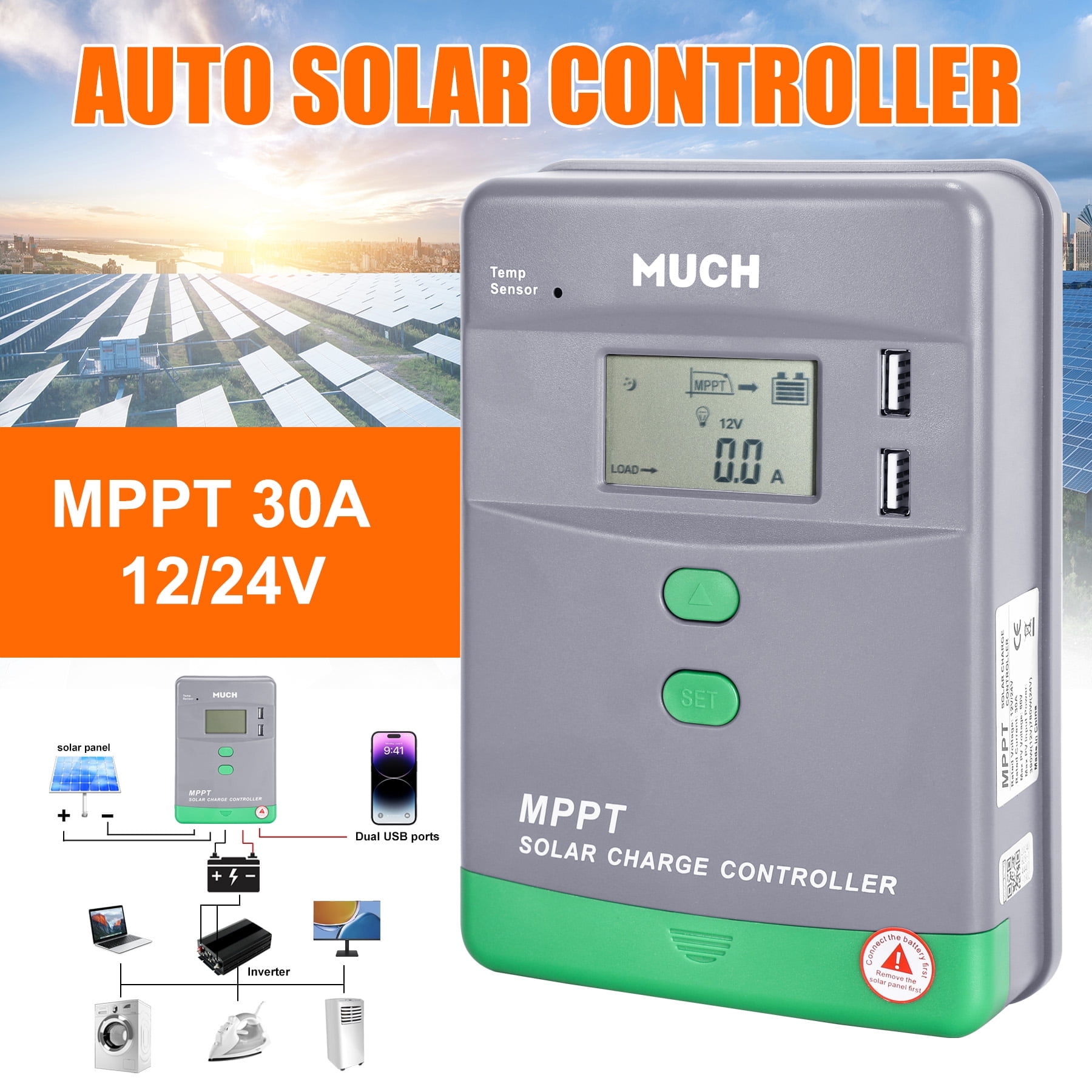 High-Performance Solar Charger Controller 30A MPPT - 12V/24V Auto ...