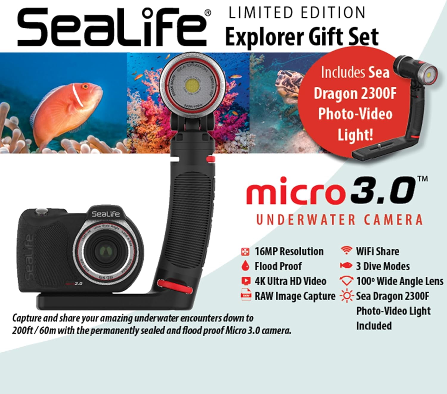High-Performance Waterproof Camera Kit with 2300 Lumen Light - Micro 3. ...
