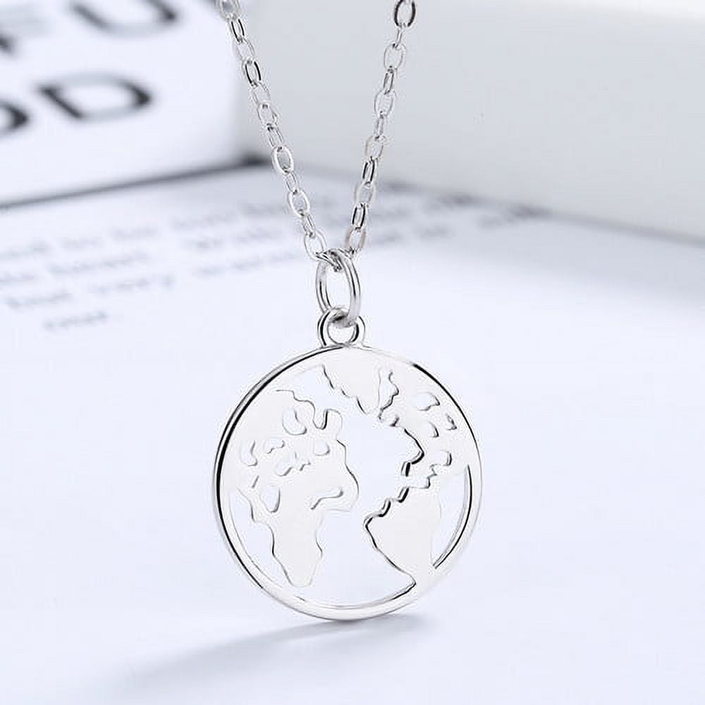 High Polish 14K Yellow Gold Globe World Map Pendant Necklace For Women ...