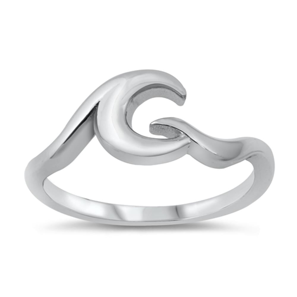 High Polish Ocean Wave Ring .925 Sterling Silver Band Jewelry Female ...