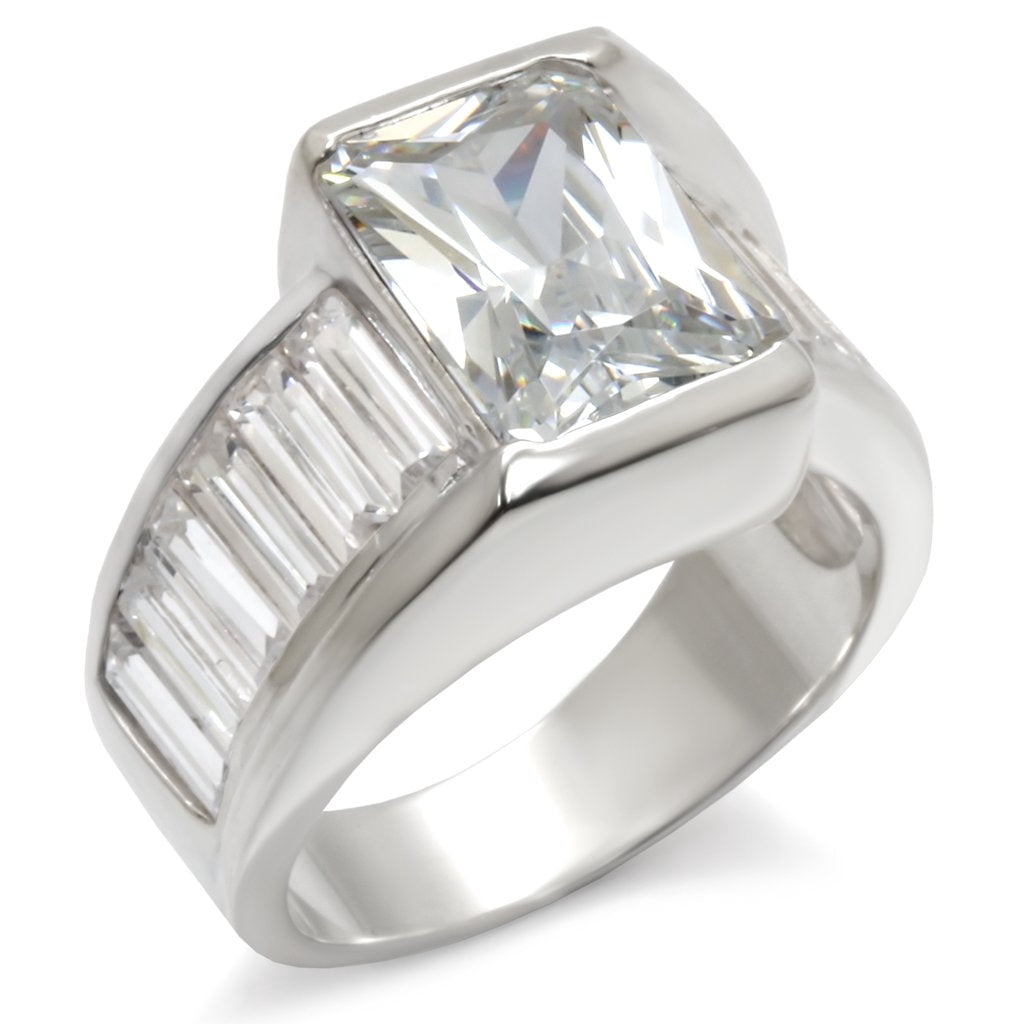 High-Polished 925 Sterling Silver Ring with AAA Grade CZ in Clear for ...