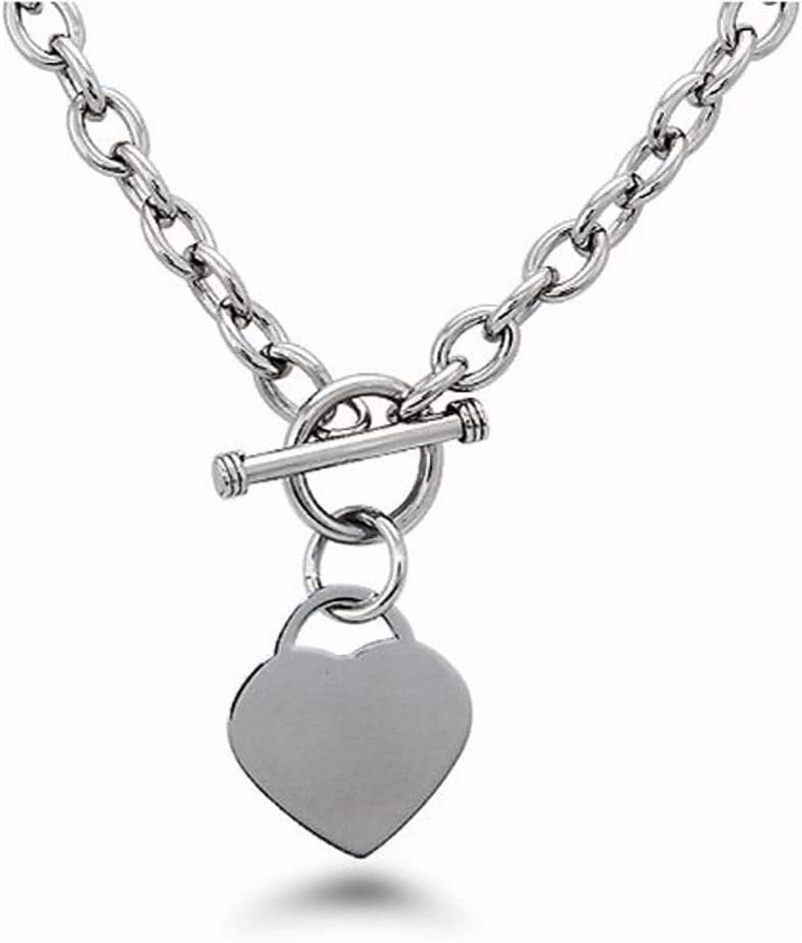 High Polished Stainless Steel Heart Charm Cable Chain Necklace with ...