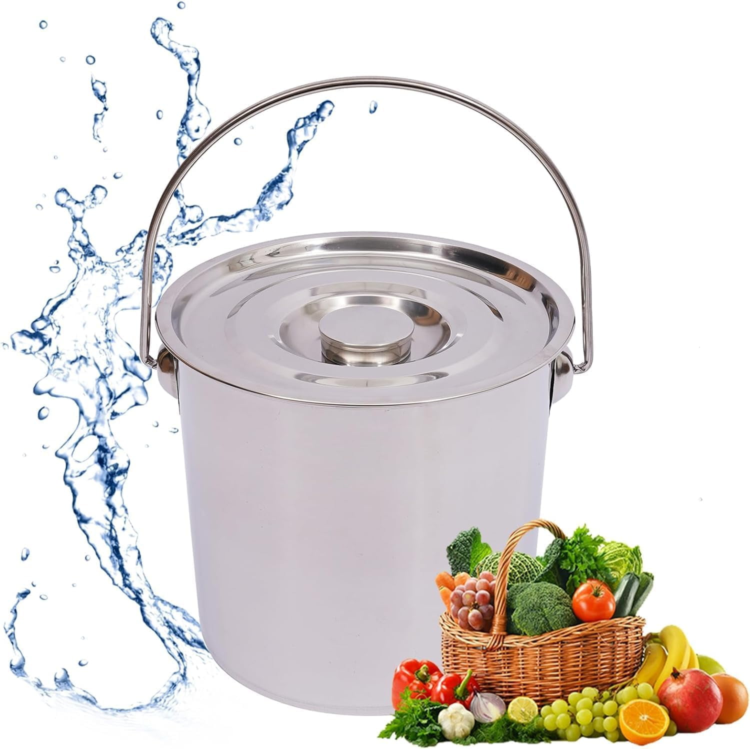 High Polished Stainless Steel Wine Ice Bucket with Lid - 12L Kitchen ...