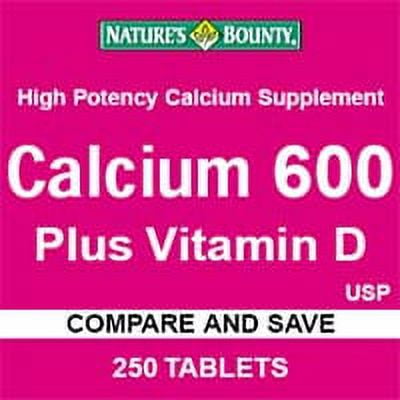 High Potency Calcium 600 Plus Vitamin D Tablets By Natures Bounty - 250 ...