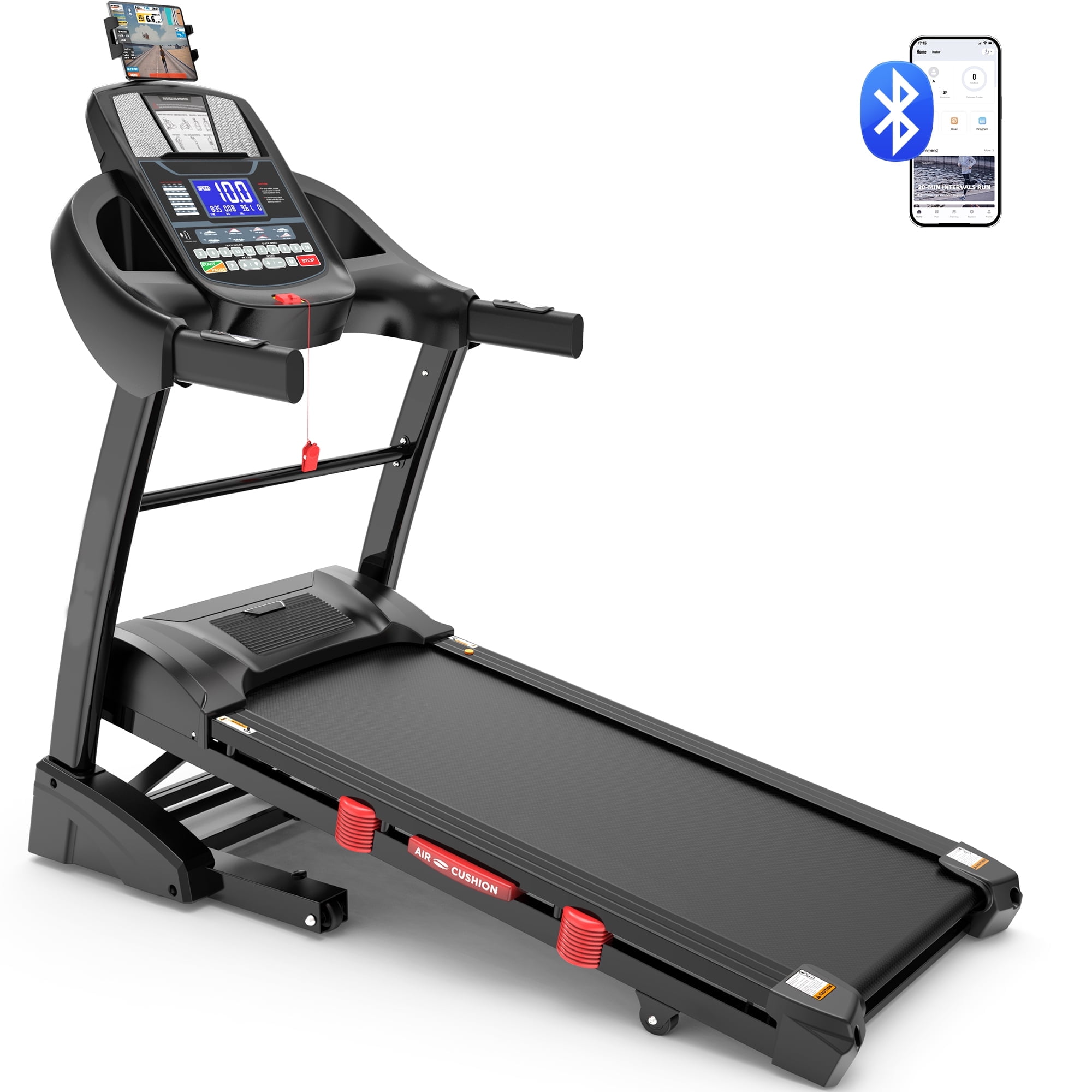 High-Power 4.5HP Folding Home Treadmill with Auto 15° Incline, 10MPH ...