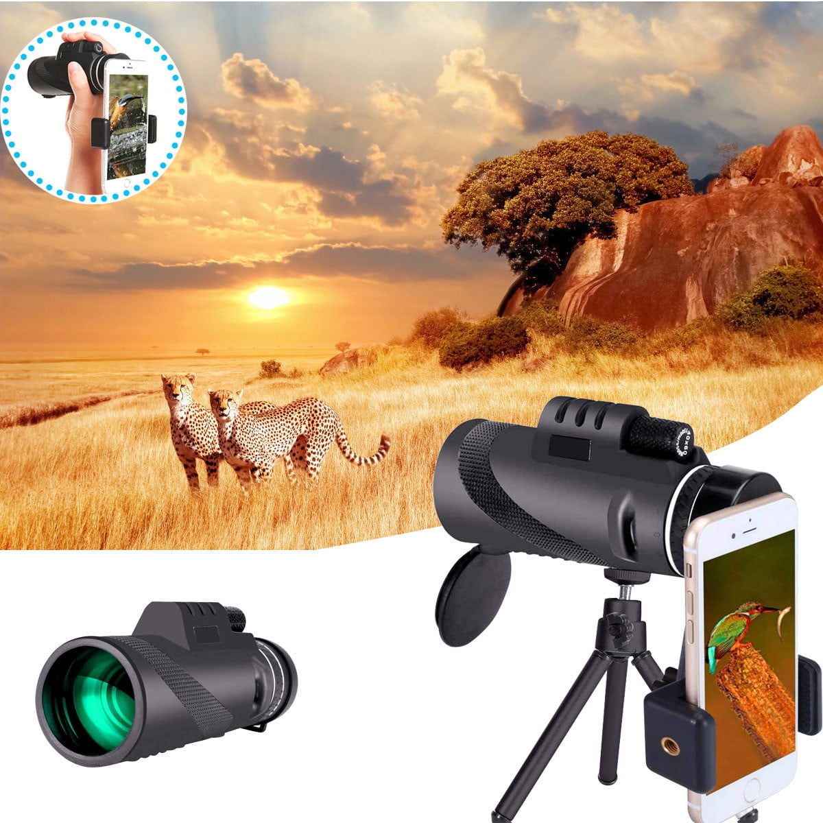 High-Power BAK4 Telescope, Fast Smartphone Stand, 90mm Objective Lens ...