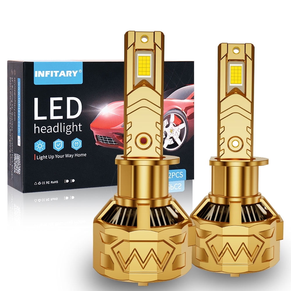 High Power H1 LED Headlights with Golden Shell - Compact Base for ...