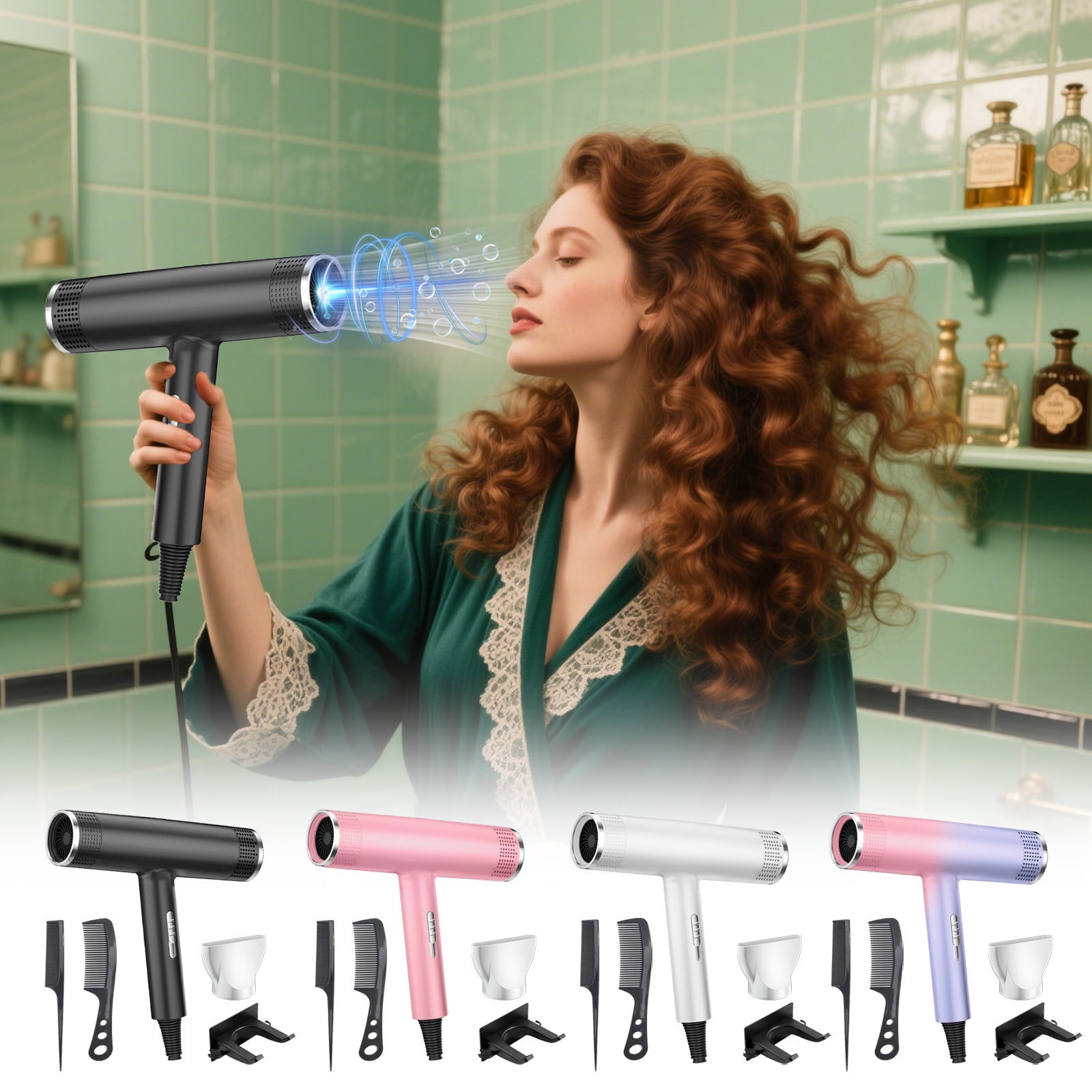 High Power Hair Dryer, Hot Wind Comb, 1800W Turbo Speed, Ceramic Ion ...
