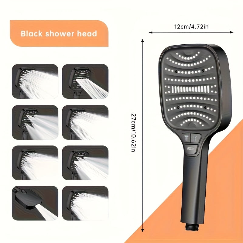 High-Power Handheld Shower Head with 8-Speed Control, Large Square ...