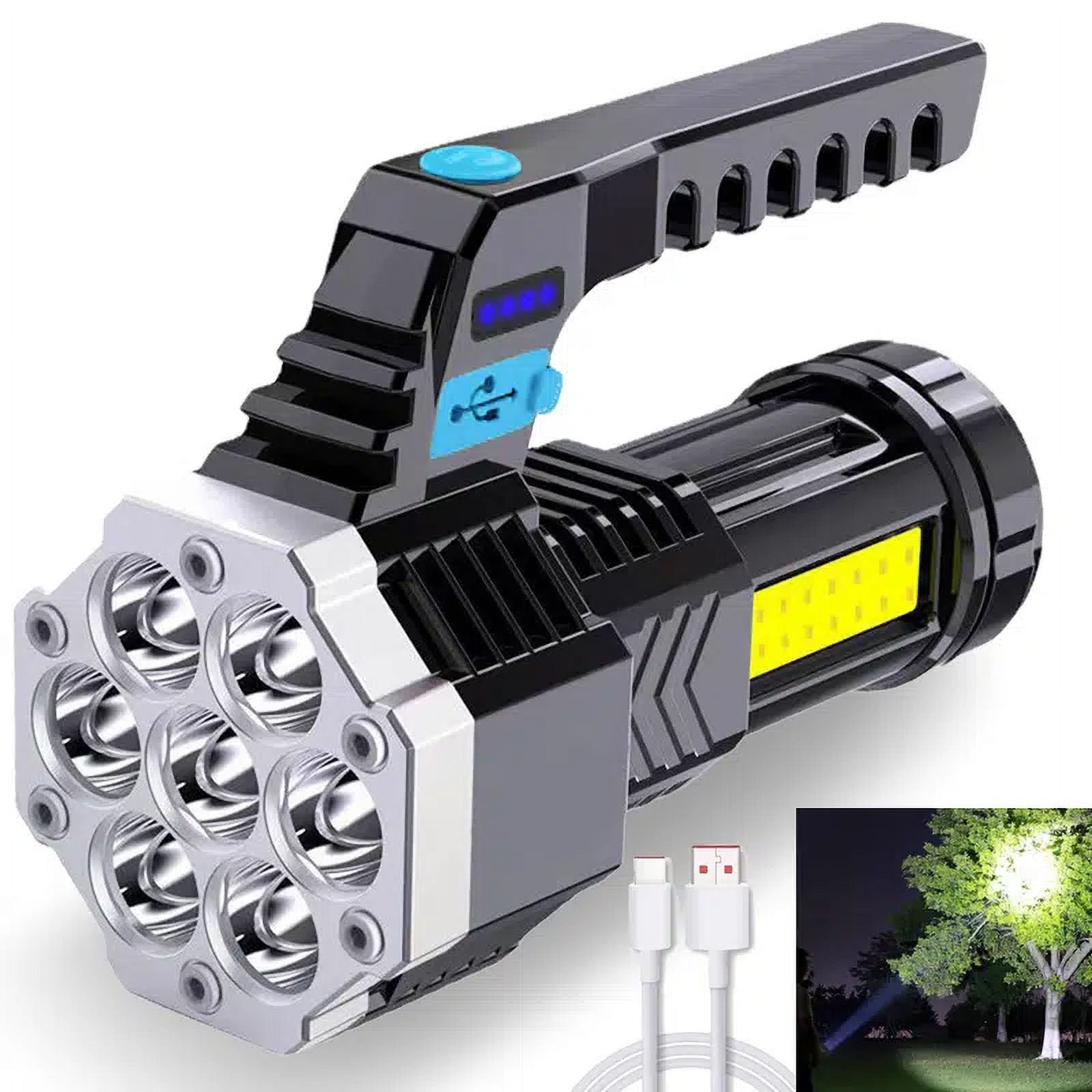 High Power LED Flashlight, Handheld USB Rechargeable Flashlight, 7-core ...
