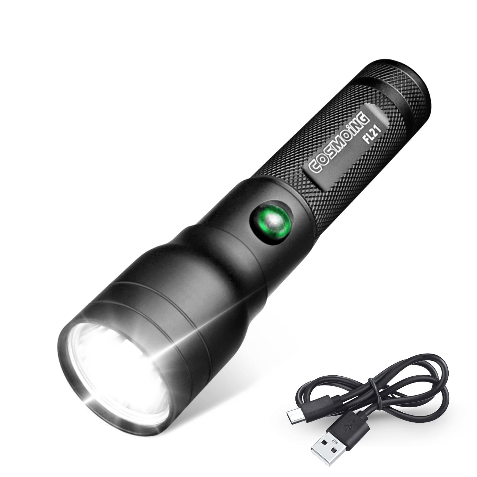 High Power LED Flashlight USB C Rechargeable, COSMOING 600 Lumen ...
