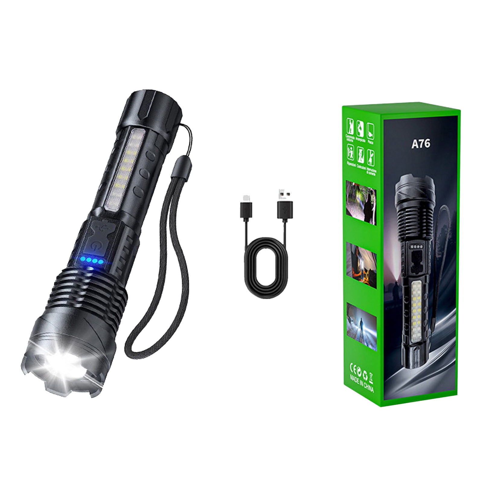 High Power Rechargeable Flashlight Super Bright LED Strobe Light with ...