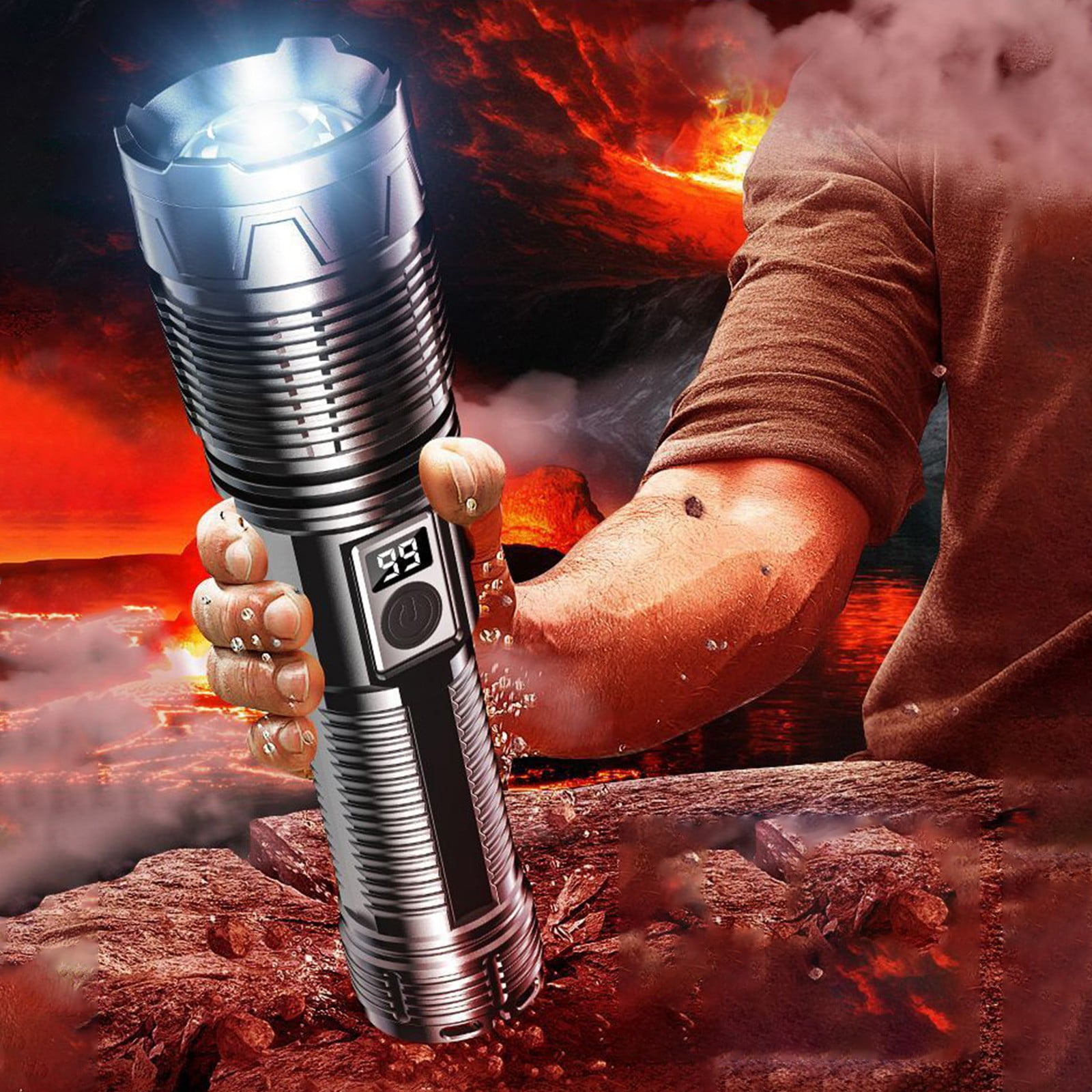 High Power Rechargeable Flashlight, Zoom Focus + Long Range Laser ...