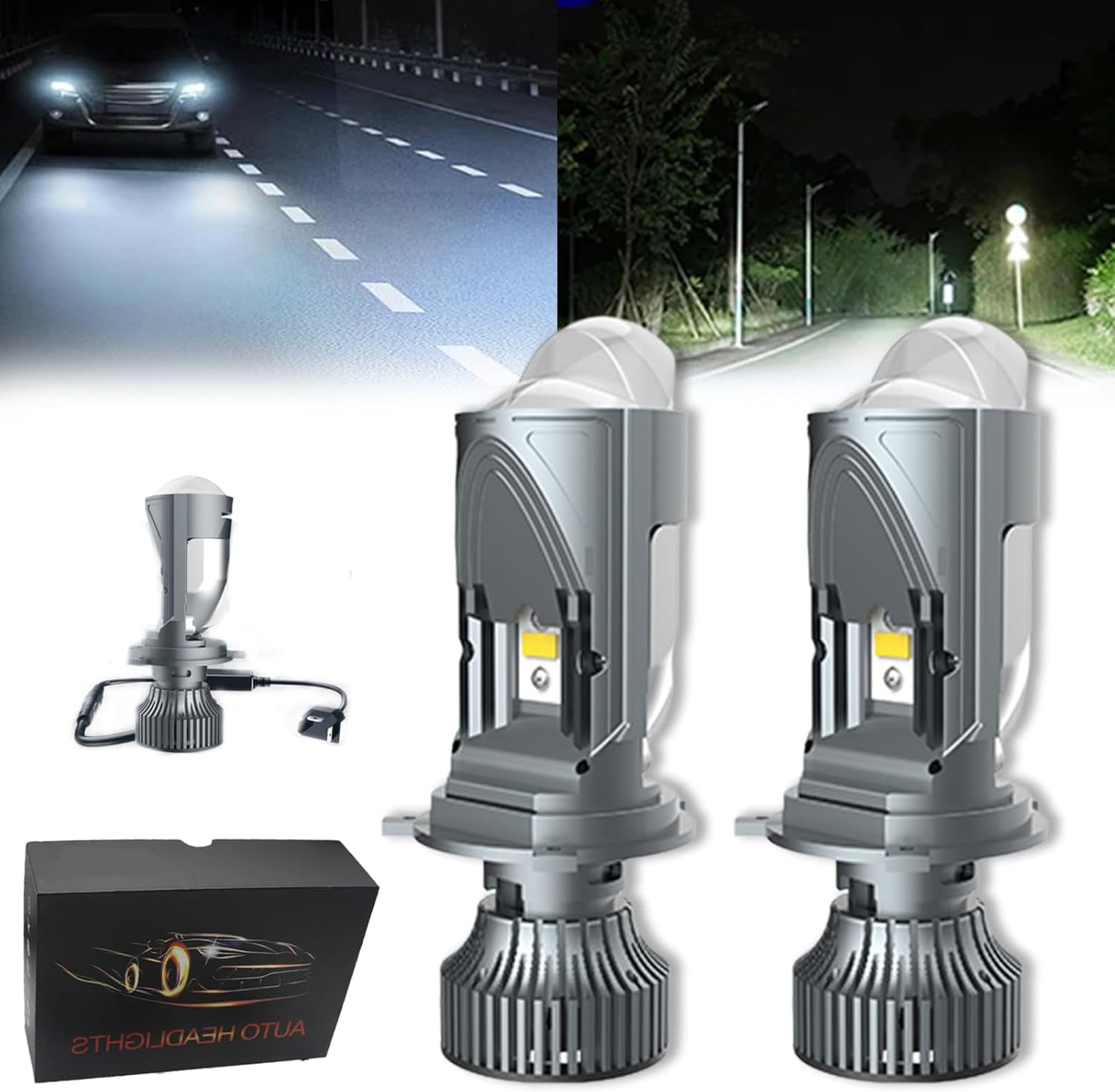High-Power Ultra-Bright LED Lens Light(A Pair), High and Low Beam ...