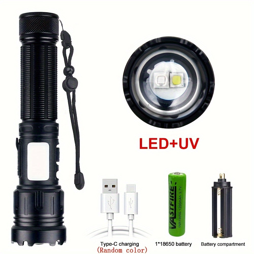 High Power White And UV Flashlight, USB-C Rechargeable Blacklight ...