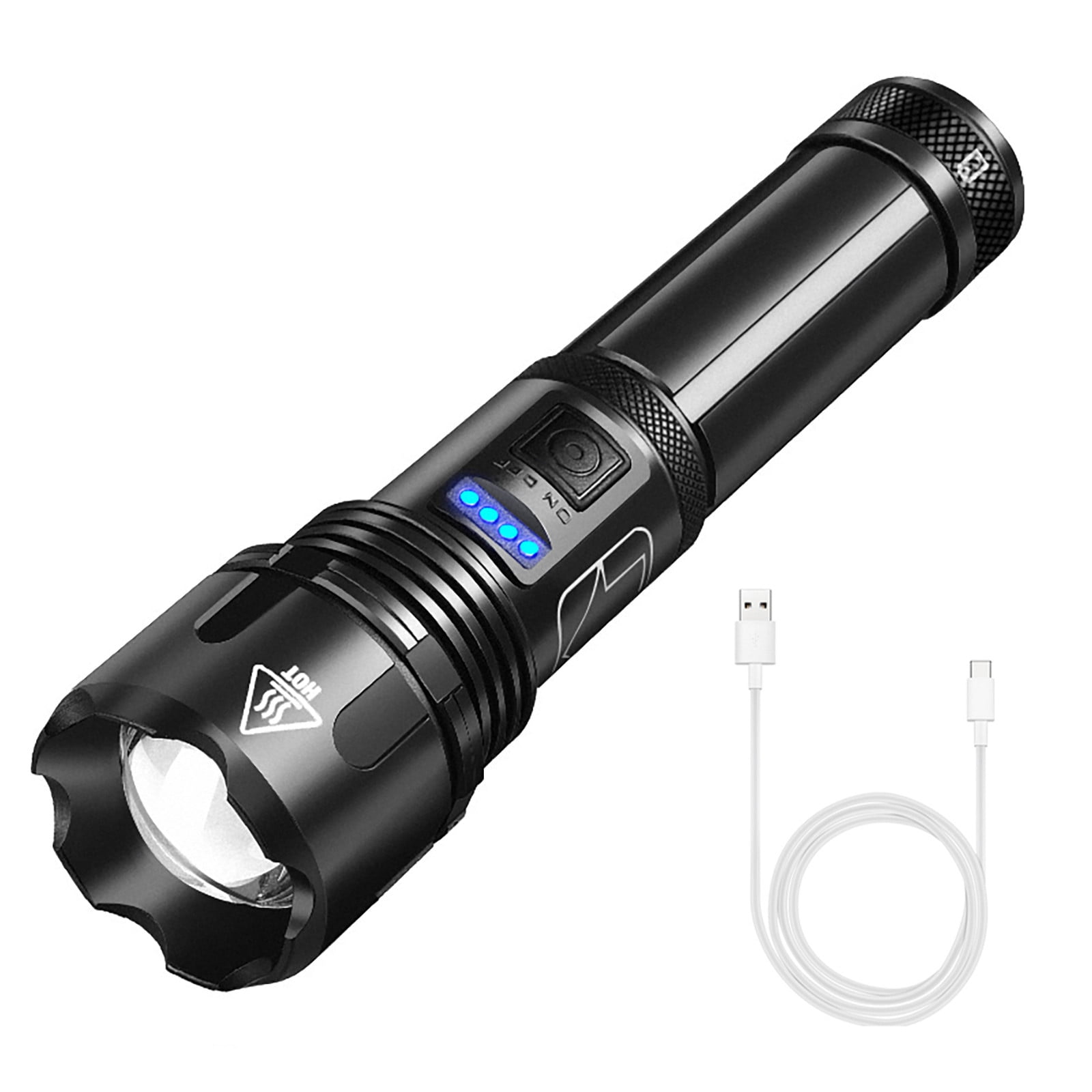 High-Powered LED Torch, USB Rechargeable, 5000Lumen Beam, Rugged Metal ...